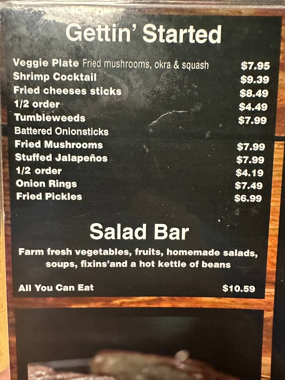 Menu at Bar-H Steakhouse, Monahans
