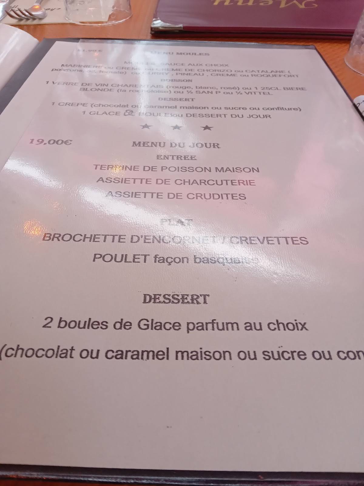 Menu au Le Bretagne La Rochelle restaurant, La Rochelle