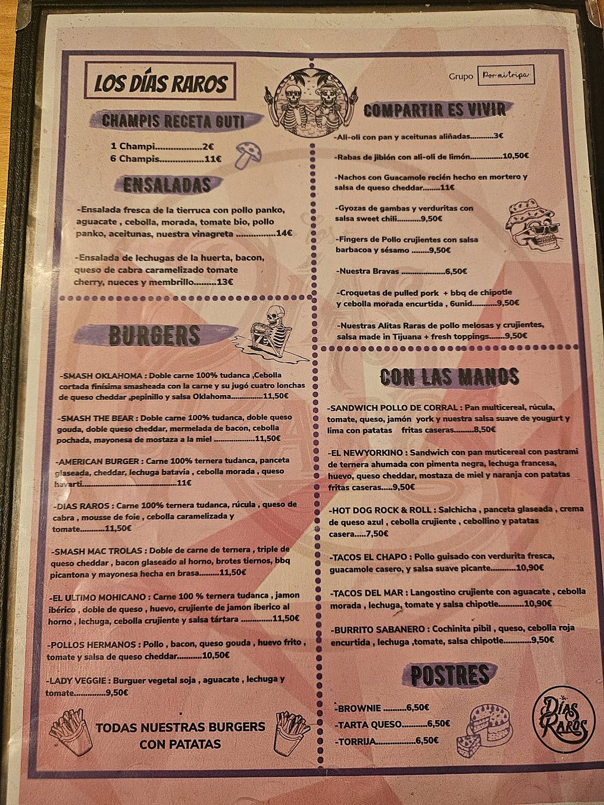 Carta del pub y bar Los Días Raros, Laredo