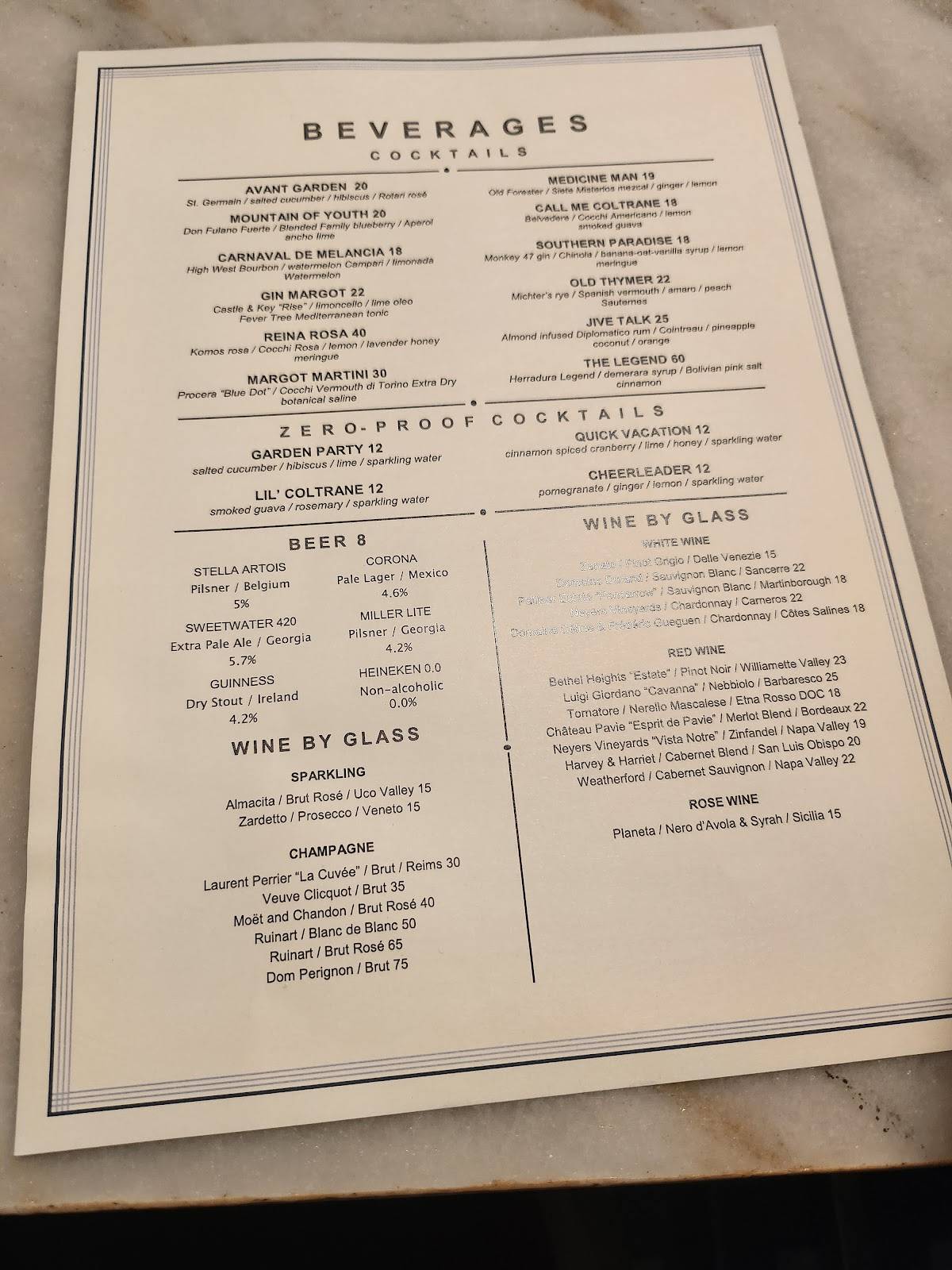 Menu at Bar Margot, Atlanta