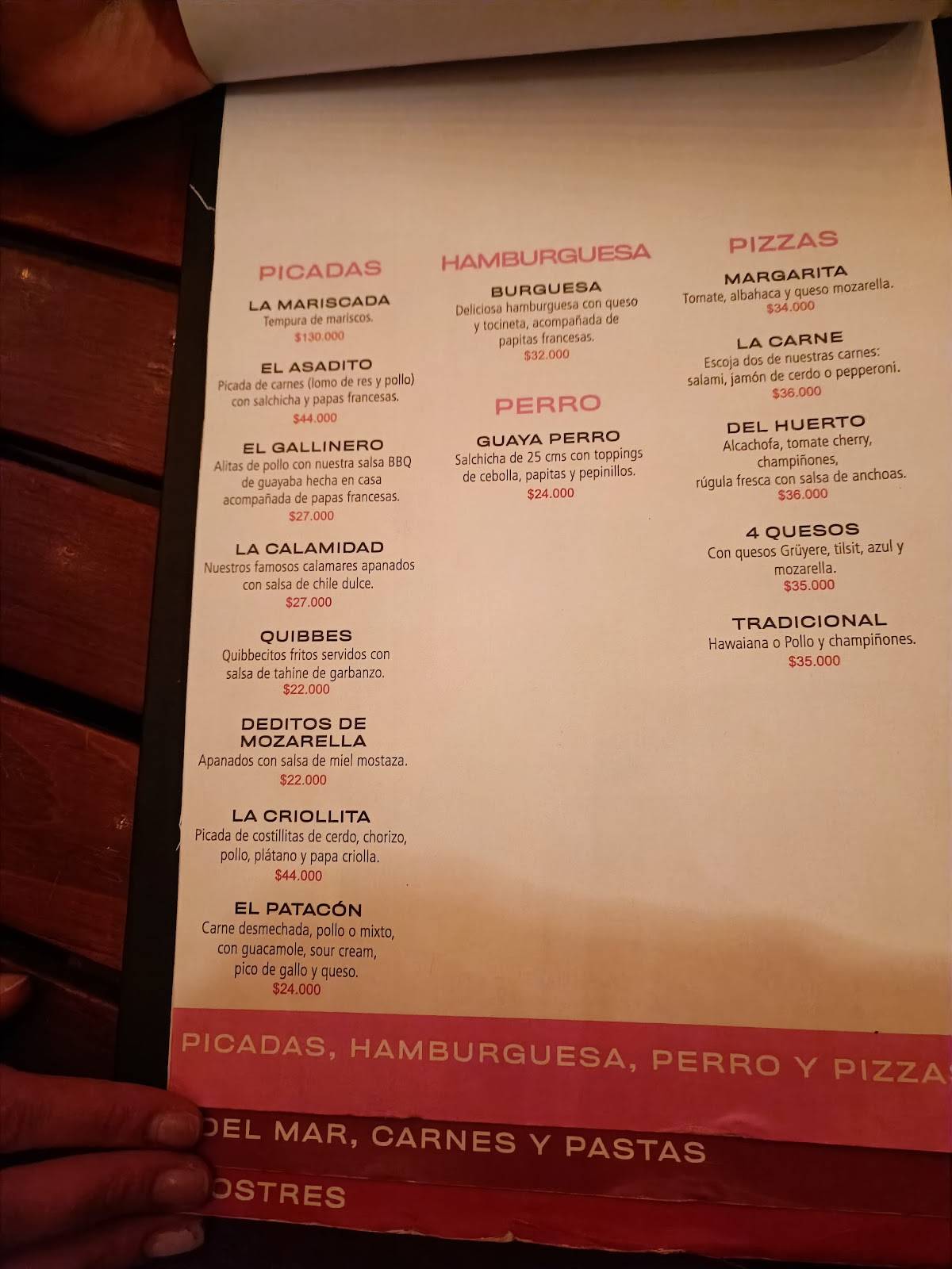 Carta de Bar Shamua, Bogotá, Av. Cra 19 #114-70
