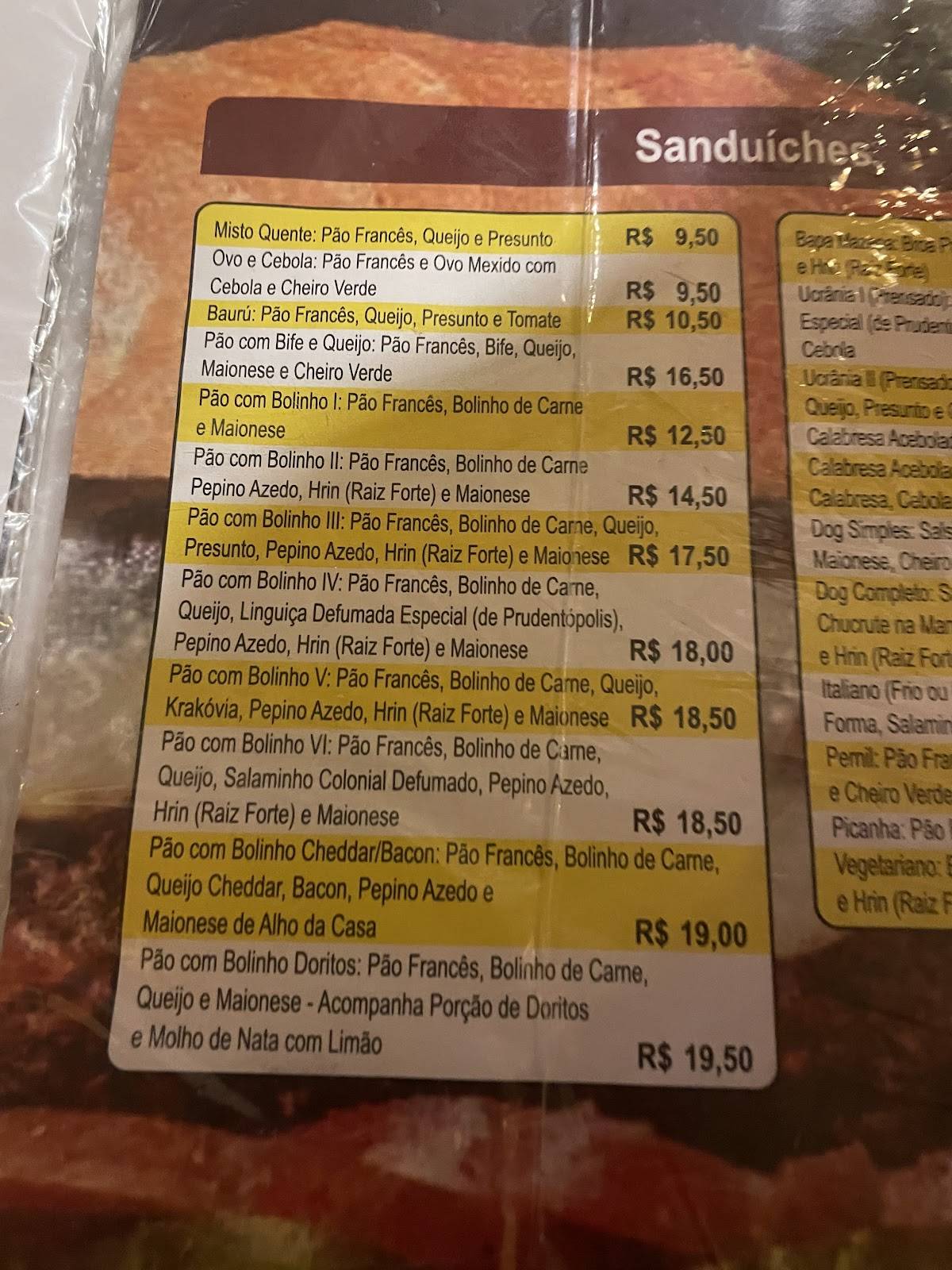 Menu em Barbaran, Curitiba