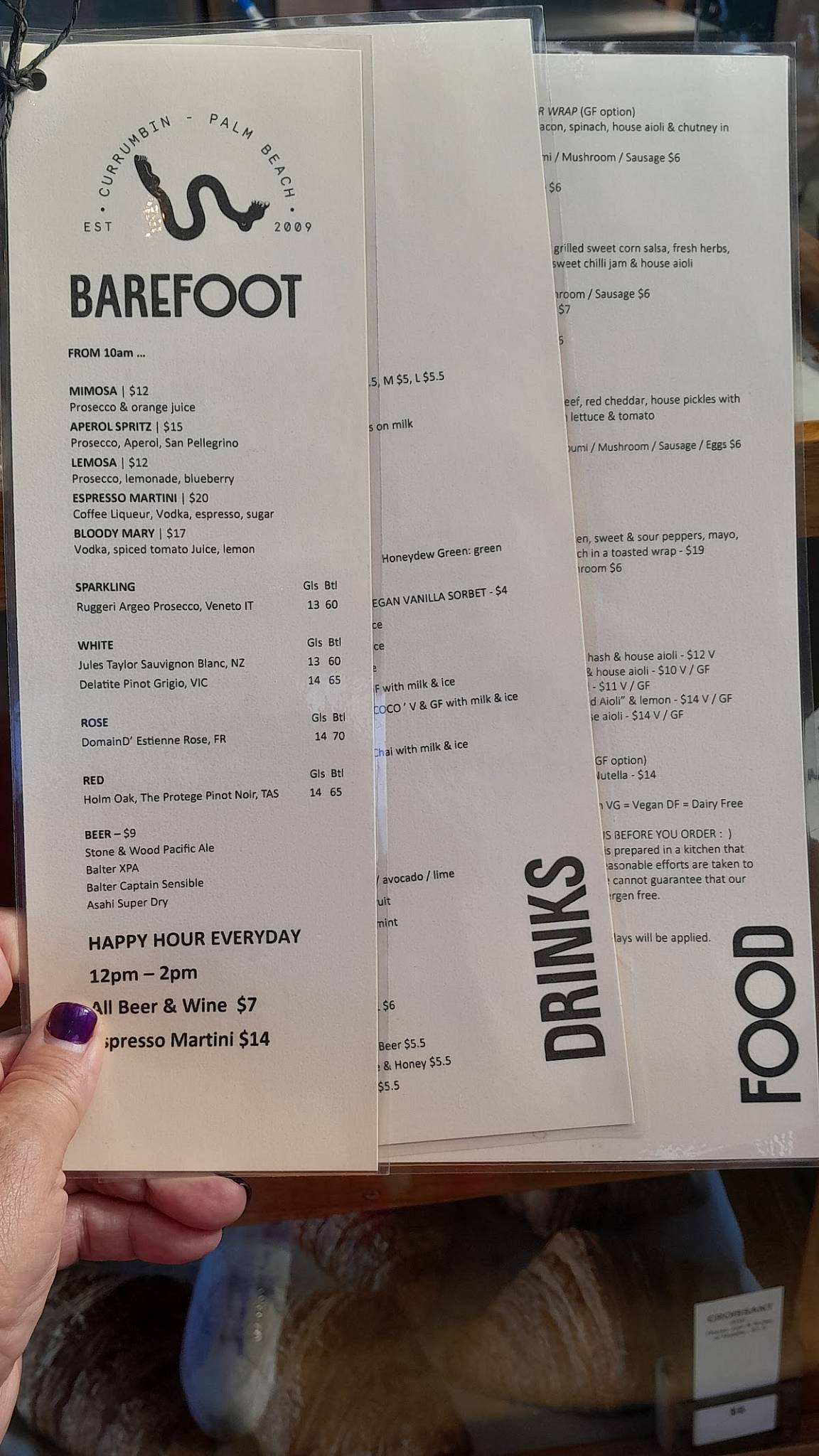 Menu at Barefoot Barista, Palm Beach, 15 Palm Beach Ave