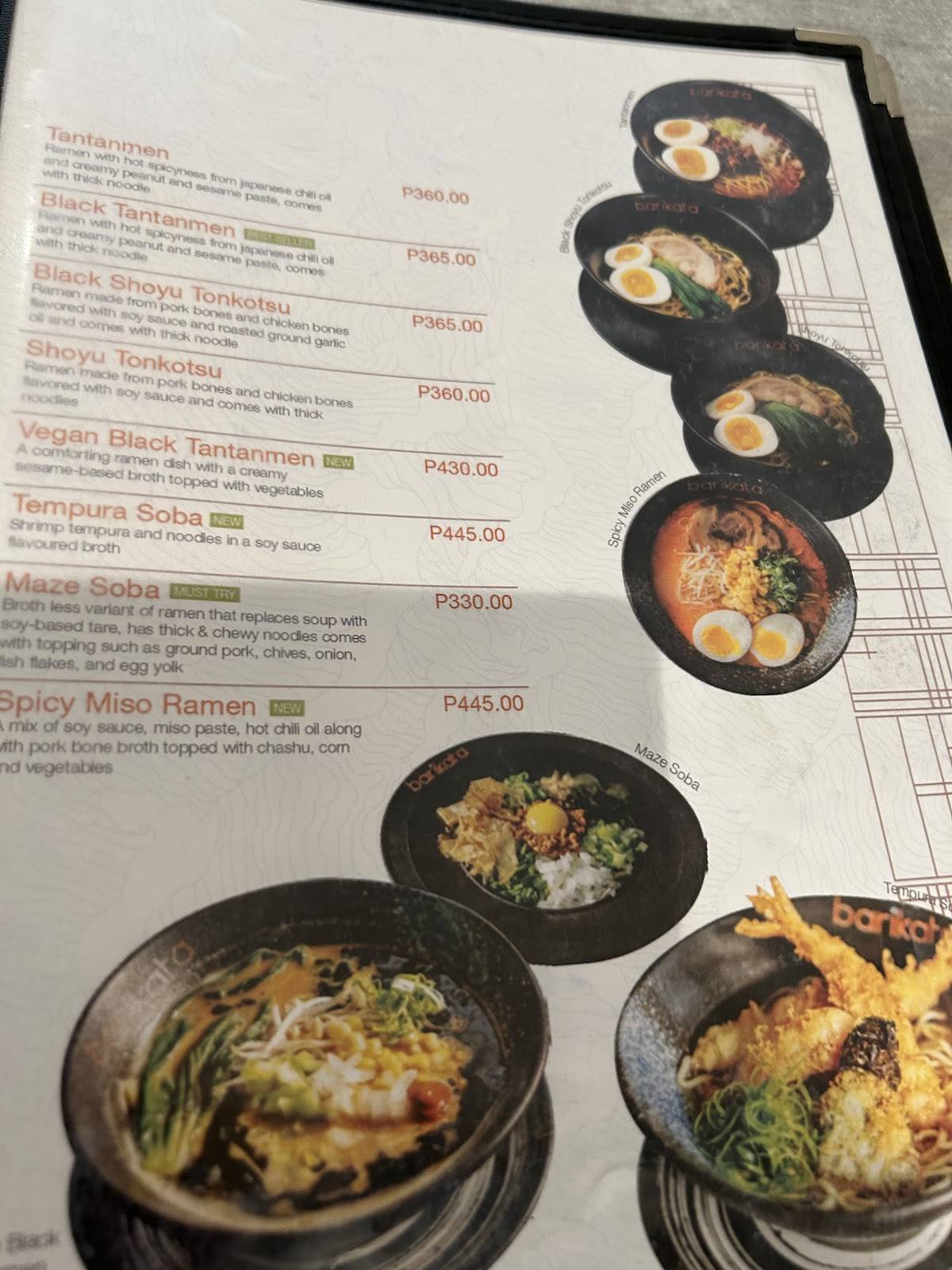Menu at Barikata Ramen Bar, Cebu City, L4