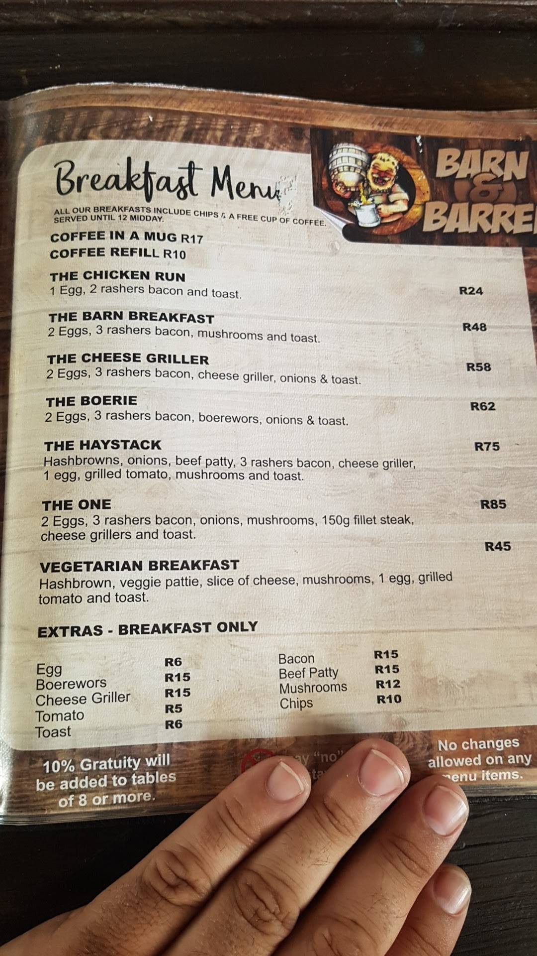 Menu at Barn & Barrel, Port Elizabeth, Kings Court Centre