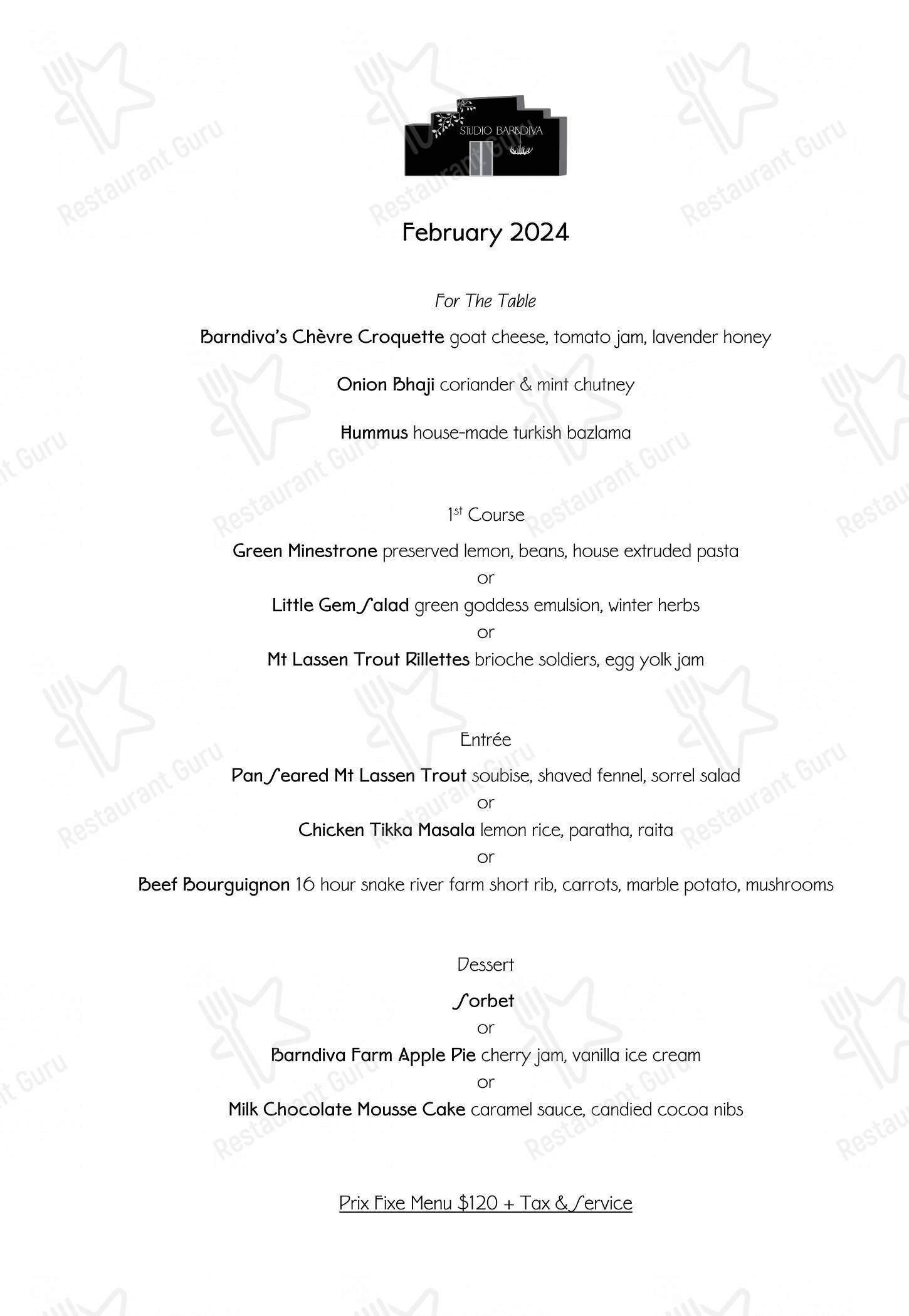 Menu at Barndiva, Healdsburg, 231 & 237
