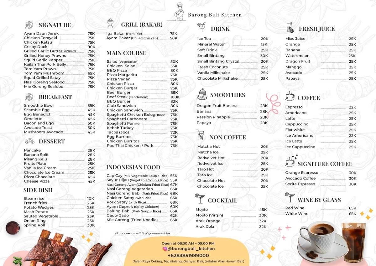 Menu at Barong Bali Kitchen, Indonesia