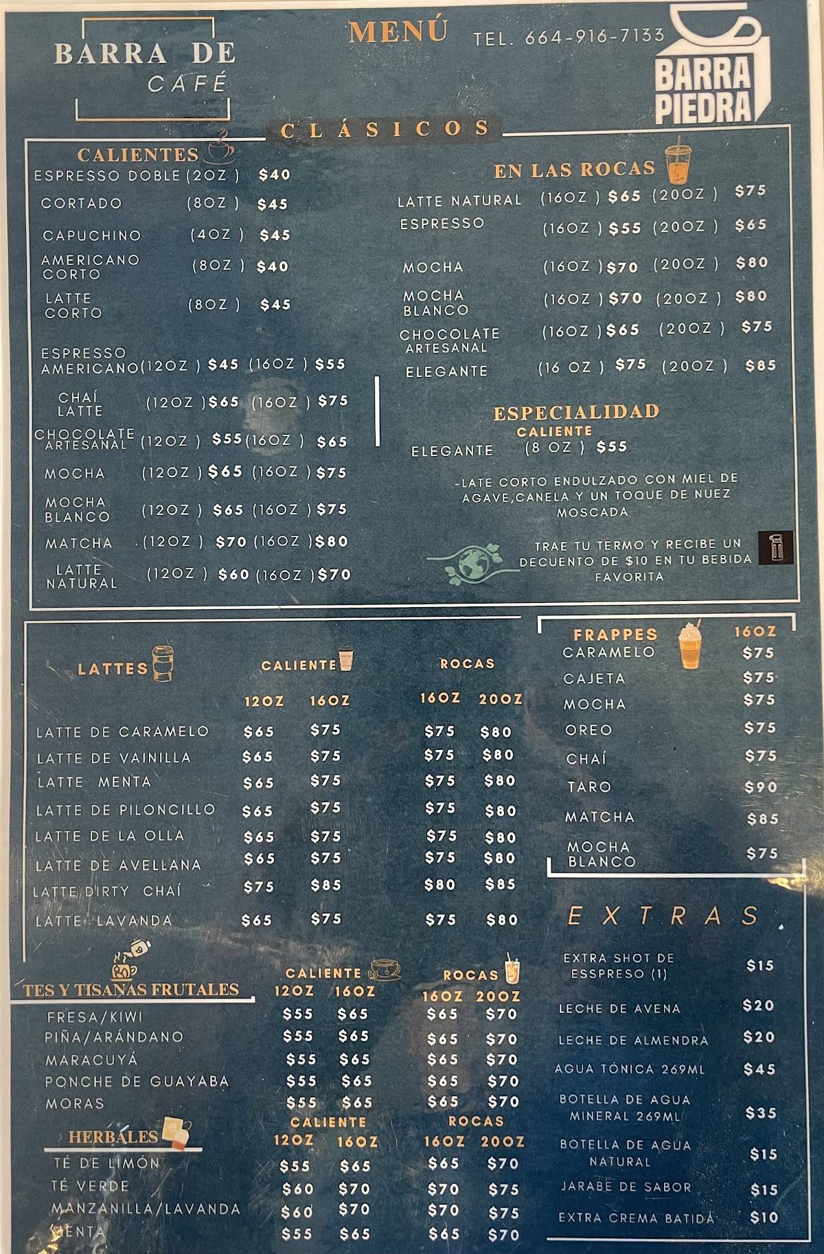 Carta de Barra Piedra cafe, Tijuana