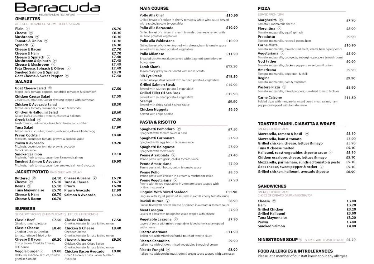 Menu at Barracuda Stanmore, Stanmore, The Buckingham House