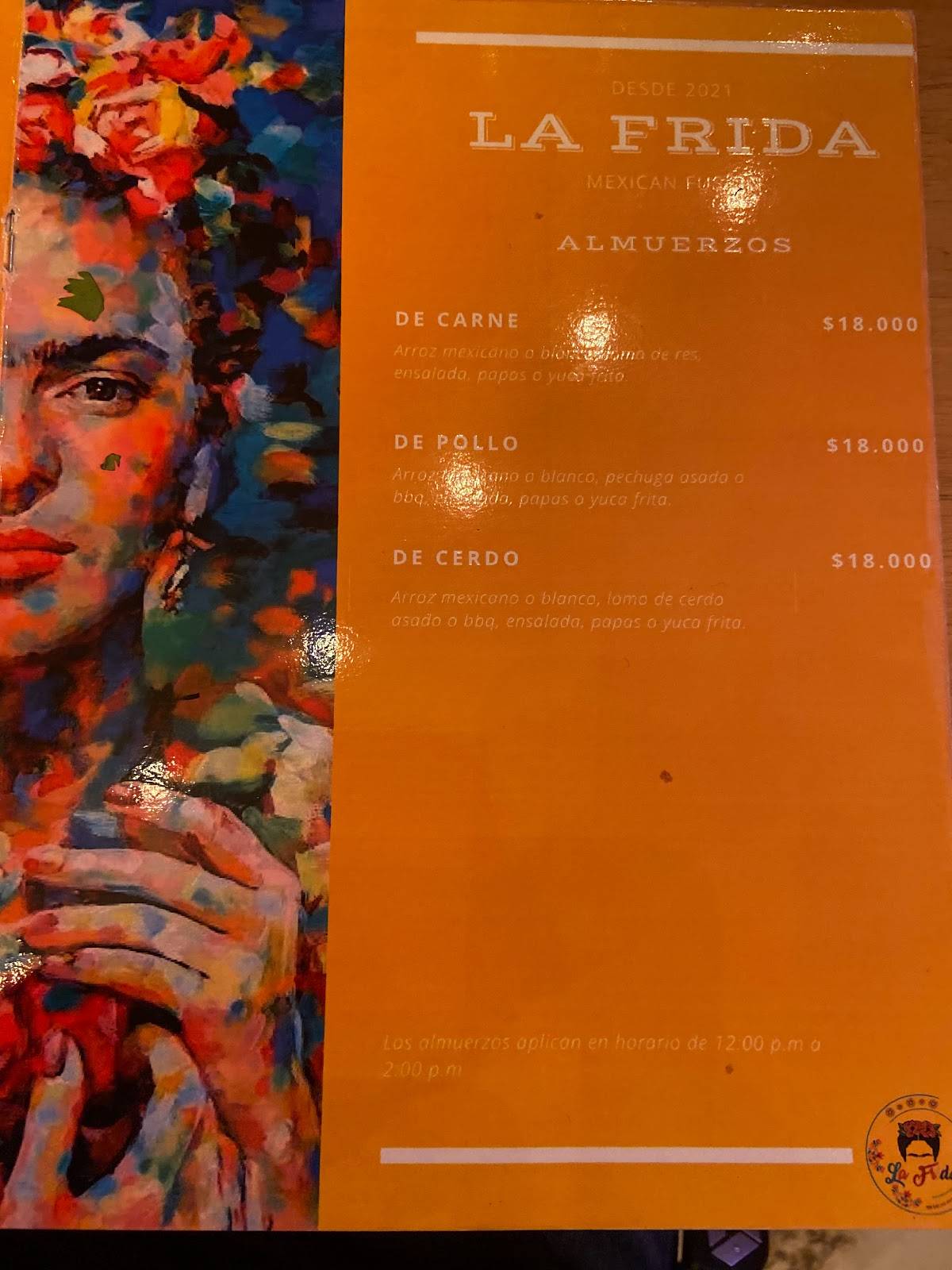 Carta del restaurante La Frida, Barranquilla