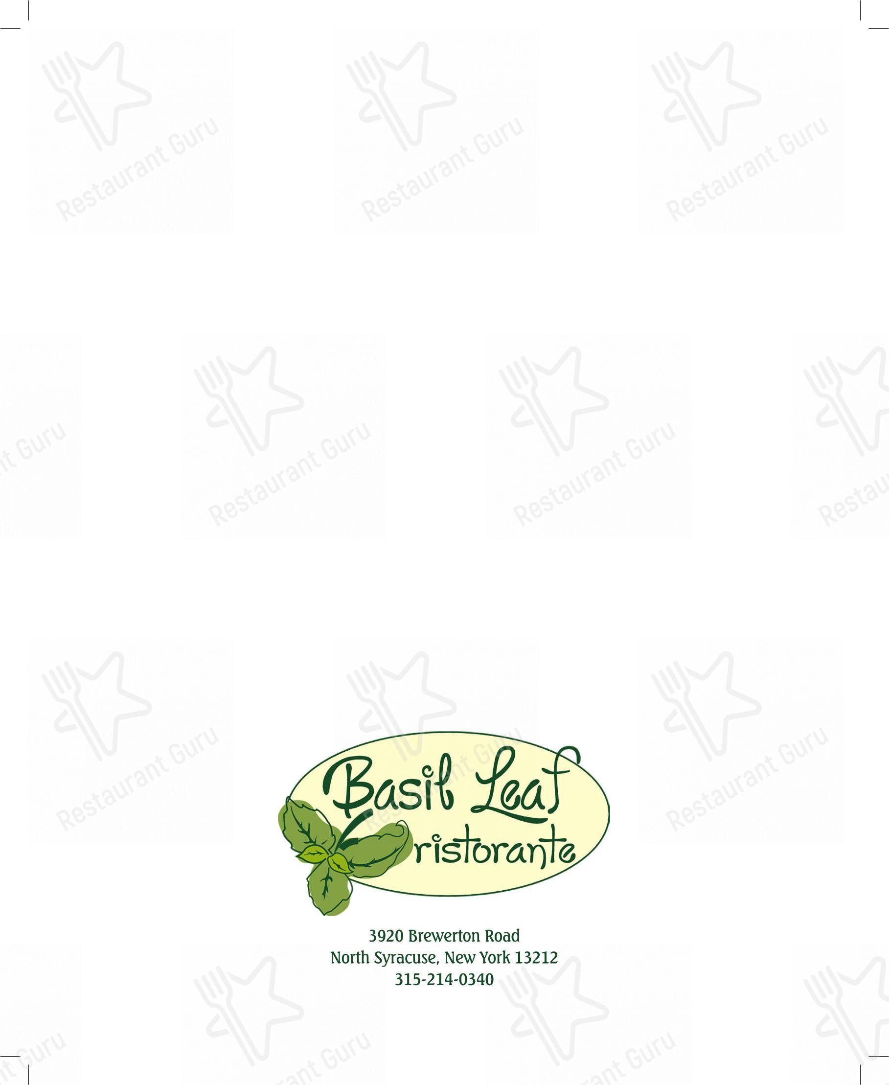 Menu at Basil Leaf restaurant, Syracuse