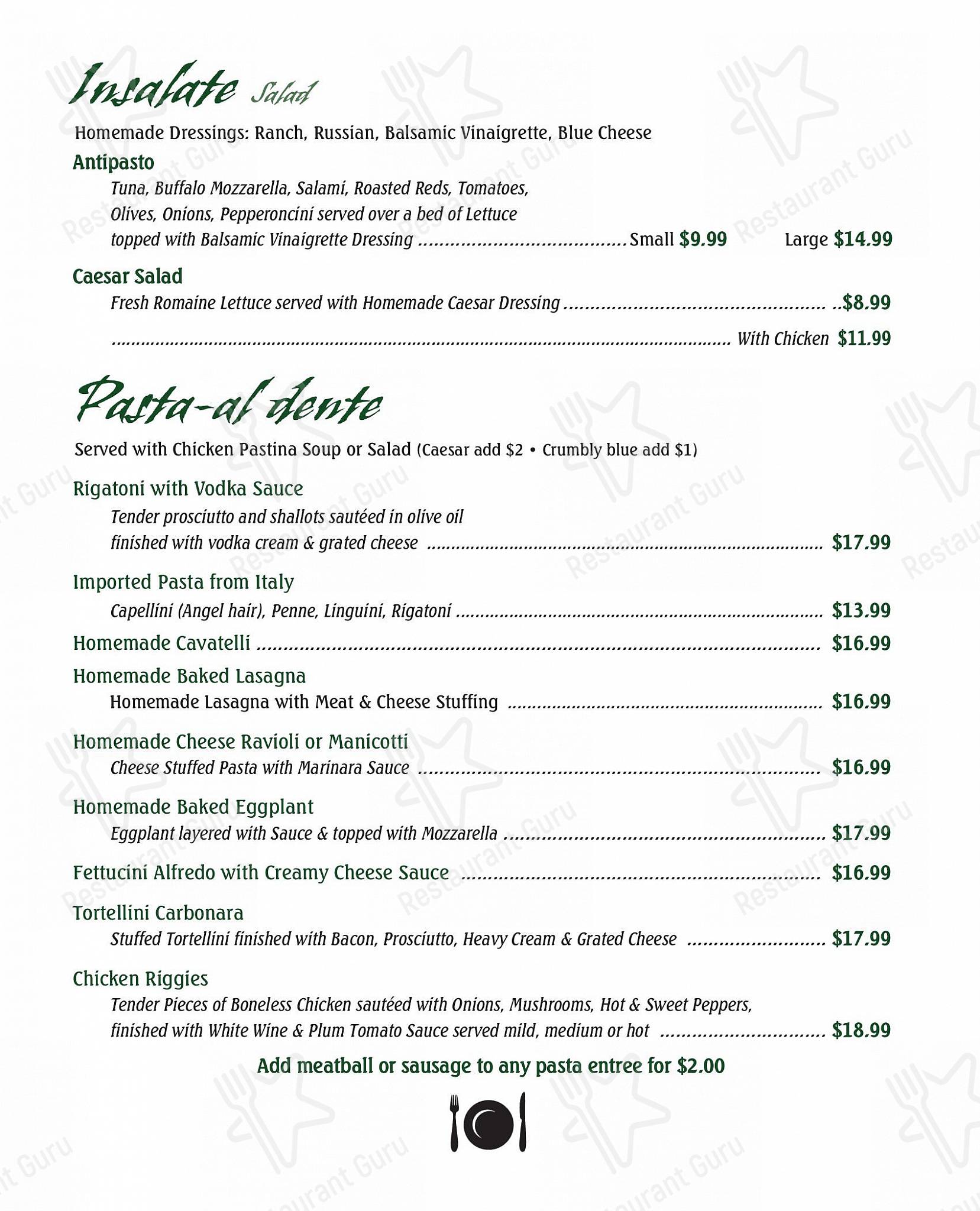 Menu at Basil Leaf restaurant, Syracuse