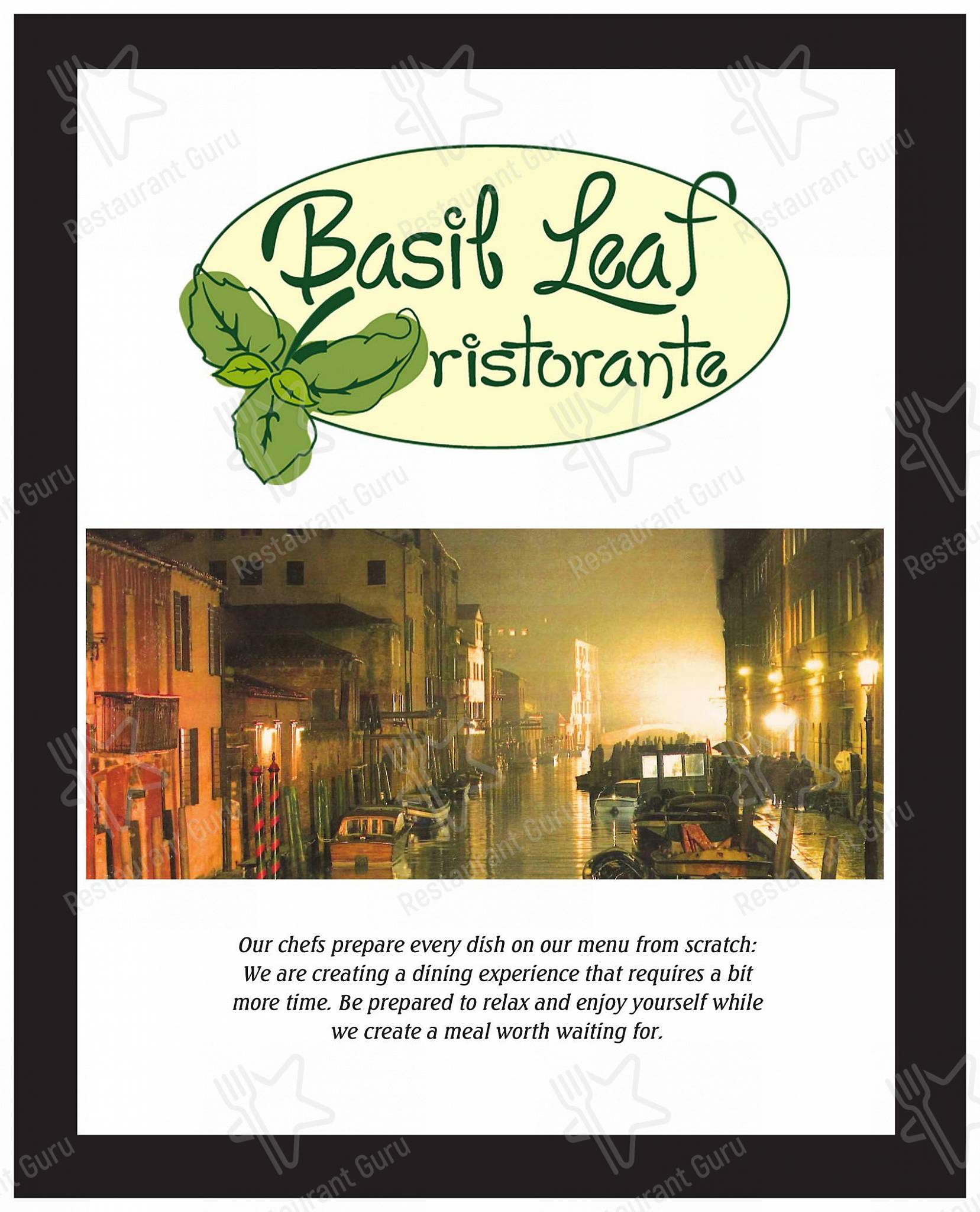 Menu at Basil Leaf restaurant, Syracuse