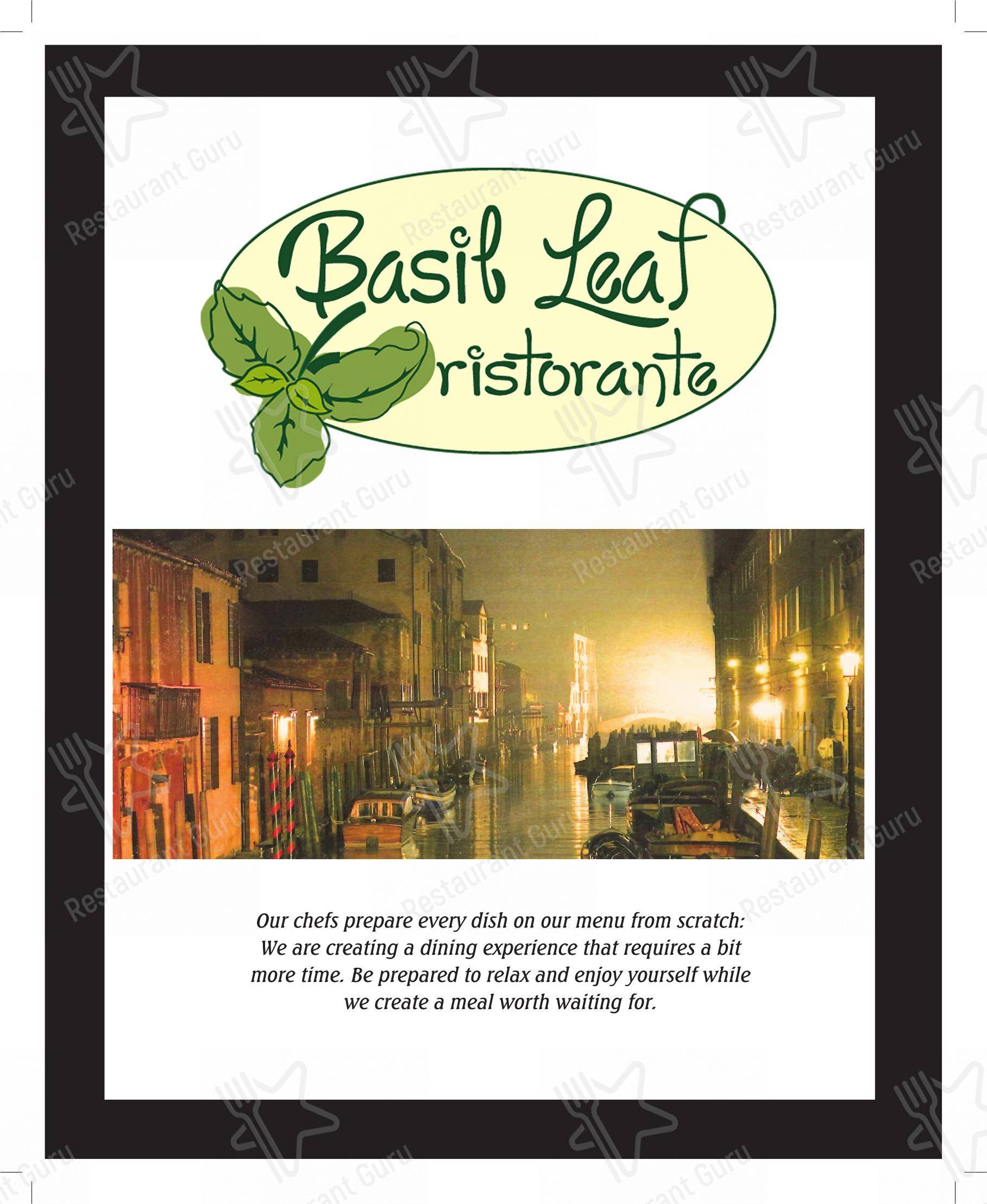 Menu at Basil Leaf restaurant, Syracuse