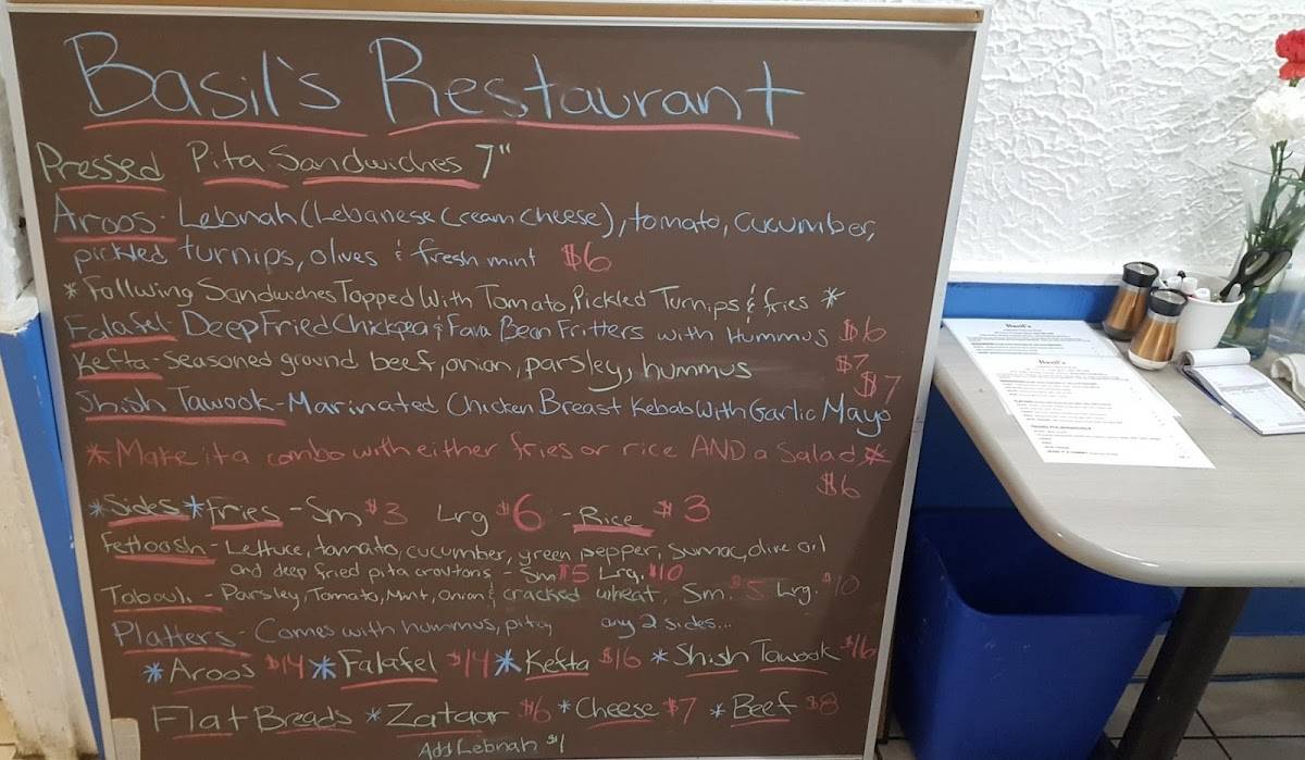 Carta de Basil’s Restaurant, Winnipeg