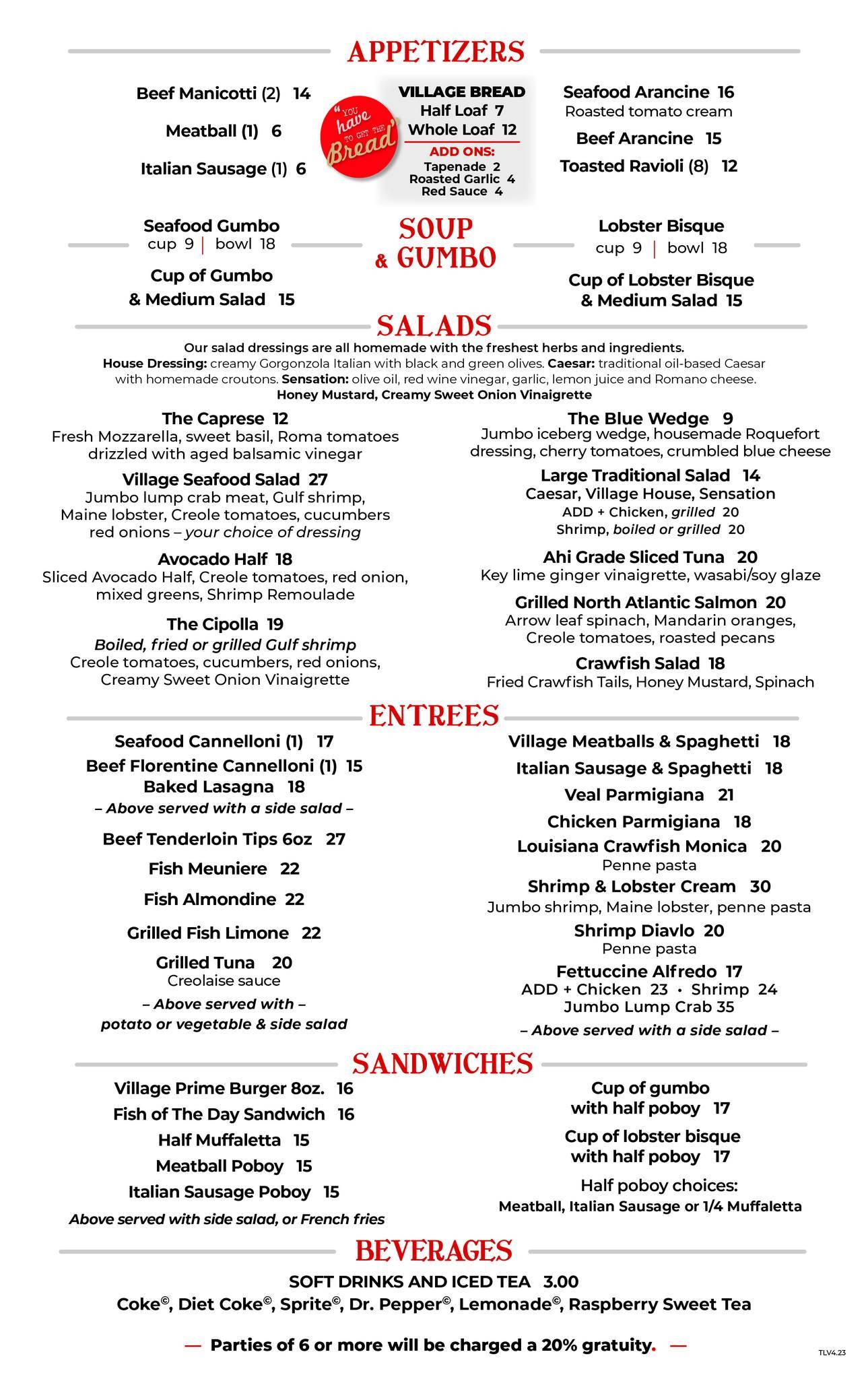 Menu at The Little Village - Airline steakhouse, Baton Rouge, Airline ...