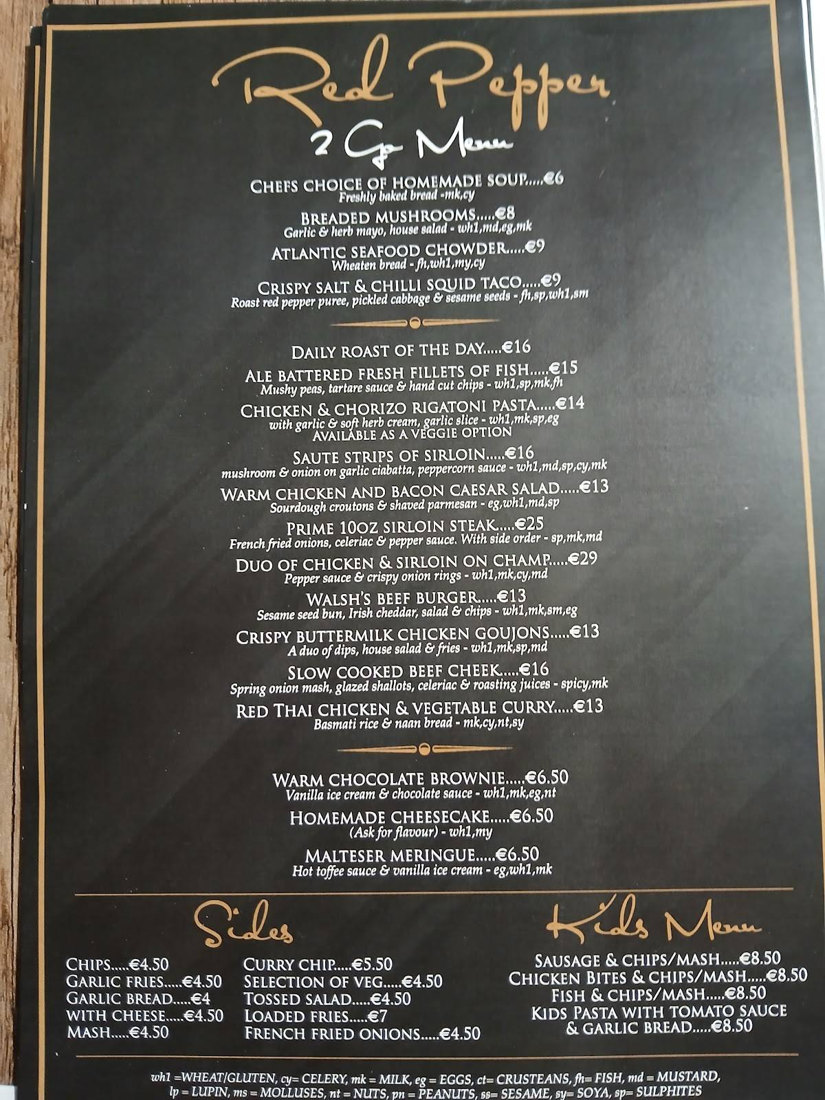 Menu at Bay Bush Bar & Redpepper Restaurant, Ballintra