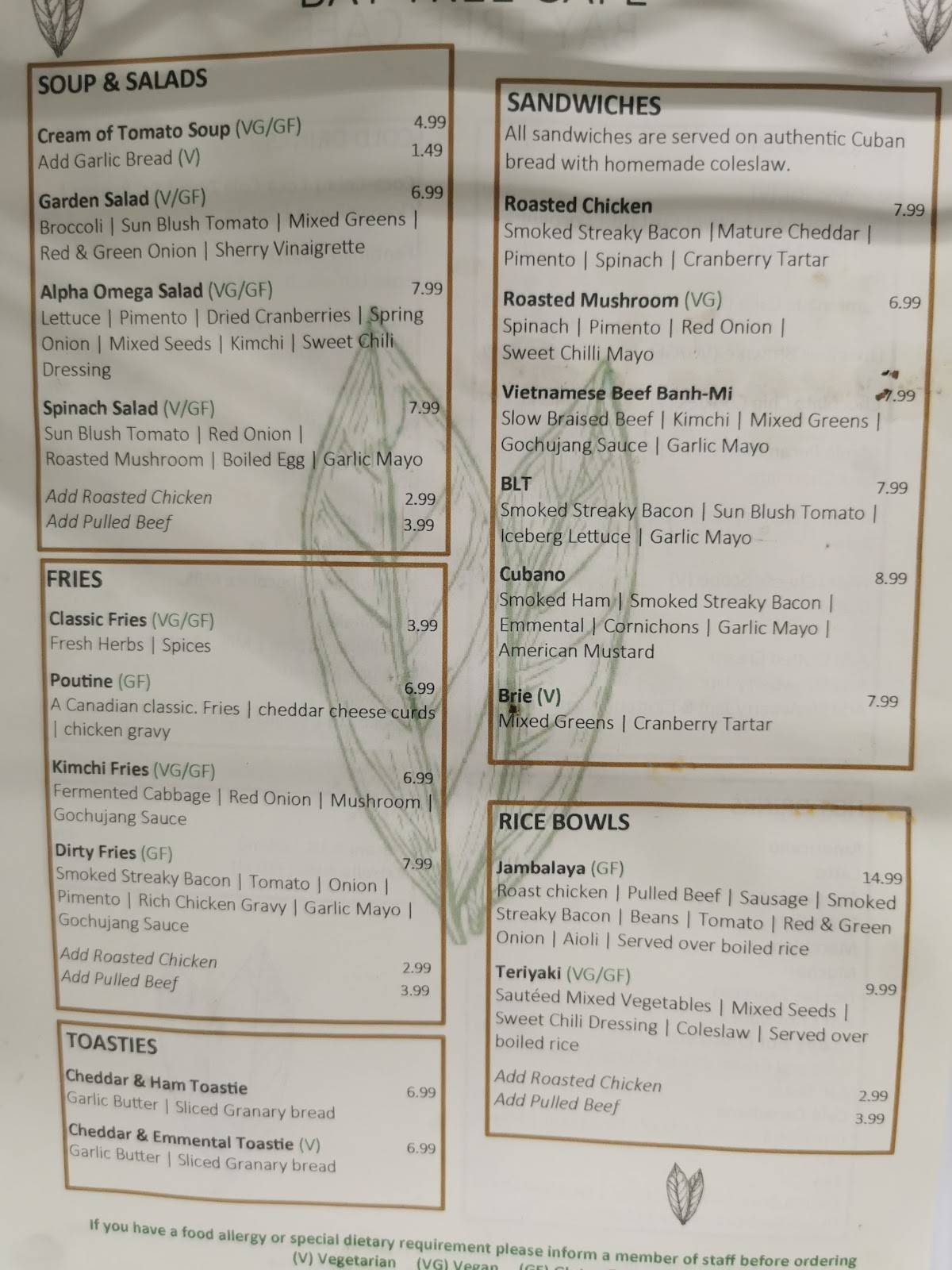 Menu at Bay Tree Cafe, Bury Saint Edmunds, 11 St John's St