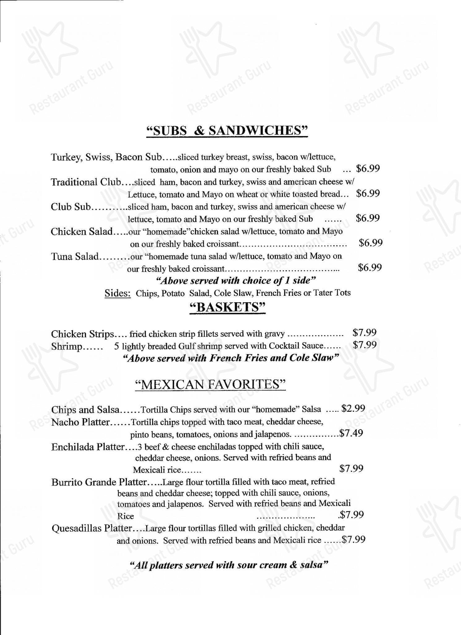 Menu at Bayside Cafe, Laguna Vista, 707 Santa Isabel Blvd #2647