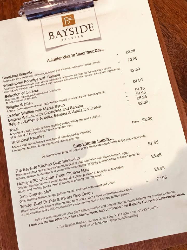 Menu at Bayside Kitchen restaurant, Filey
