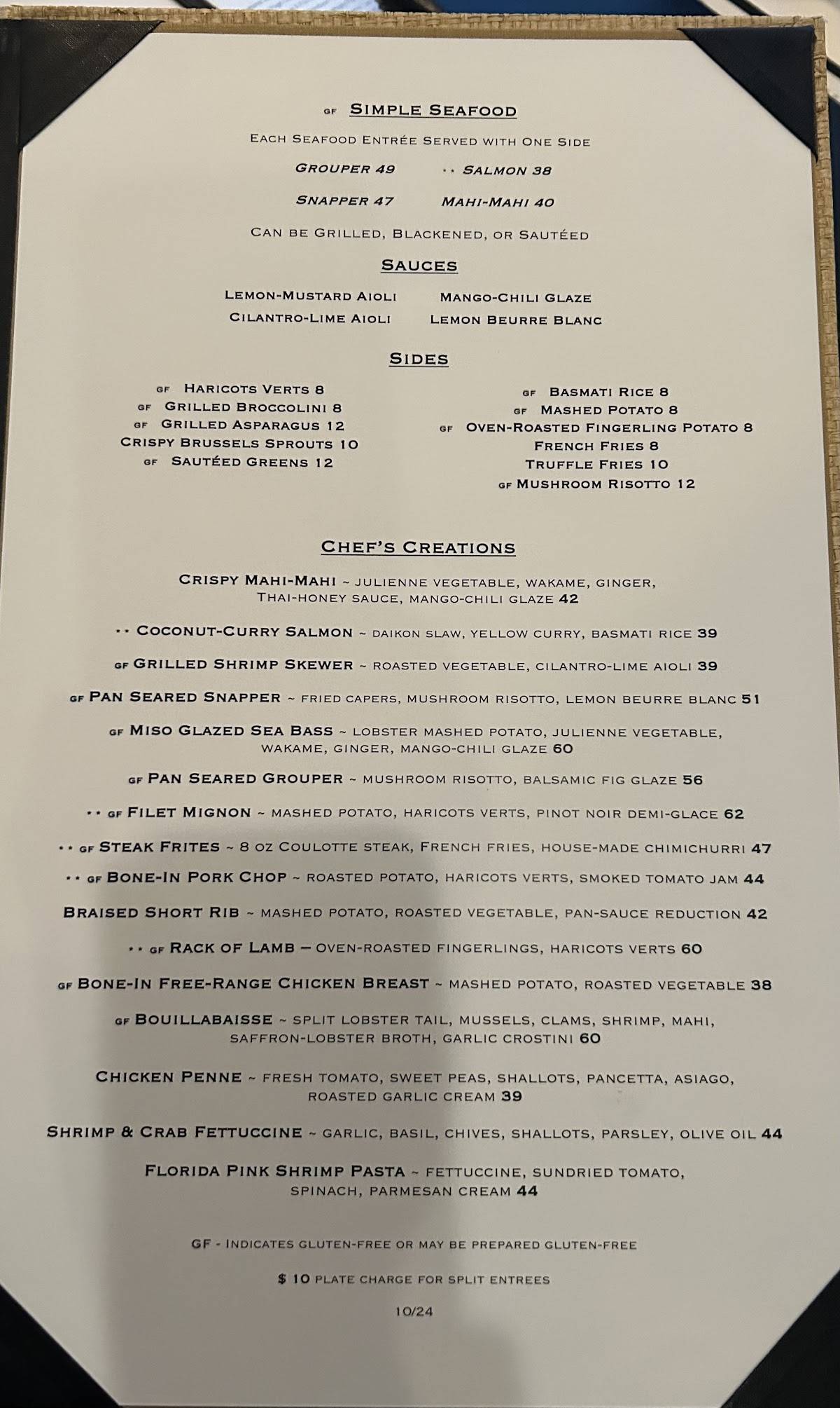 Menu at Bayside Seafood Grill & Bar, Naples