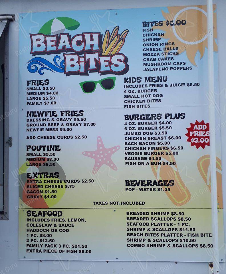 Menu at Beach Bites restaurant, Fort Erie