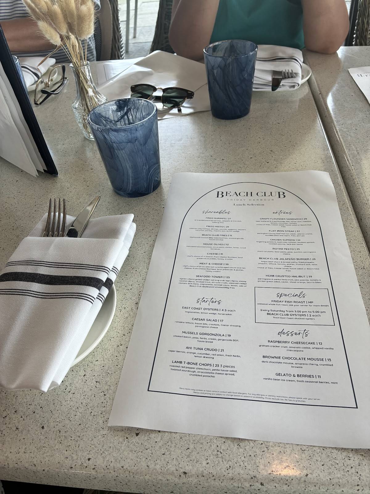 Menu at Beach Club Restaurant at Friday Harbour, Innisfil