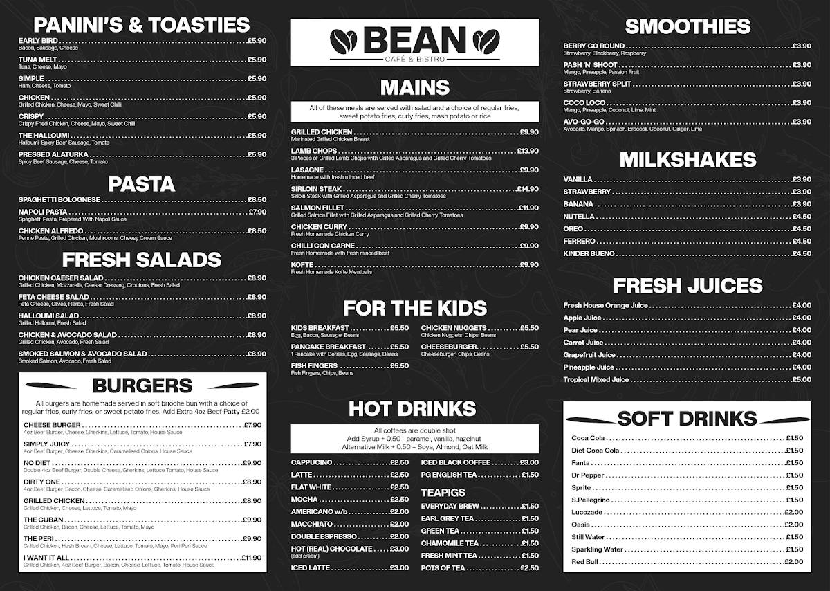 Menu at Bean Cafe Bistro, Barnet, 251 E Barnet Rd