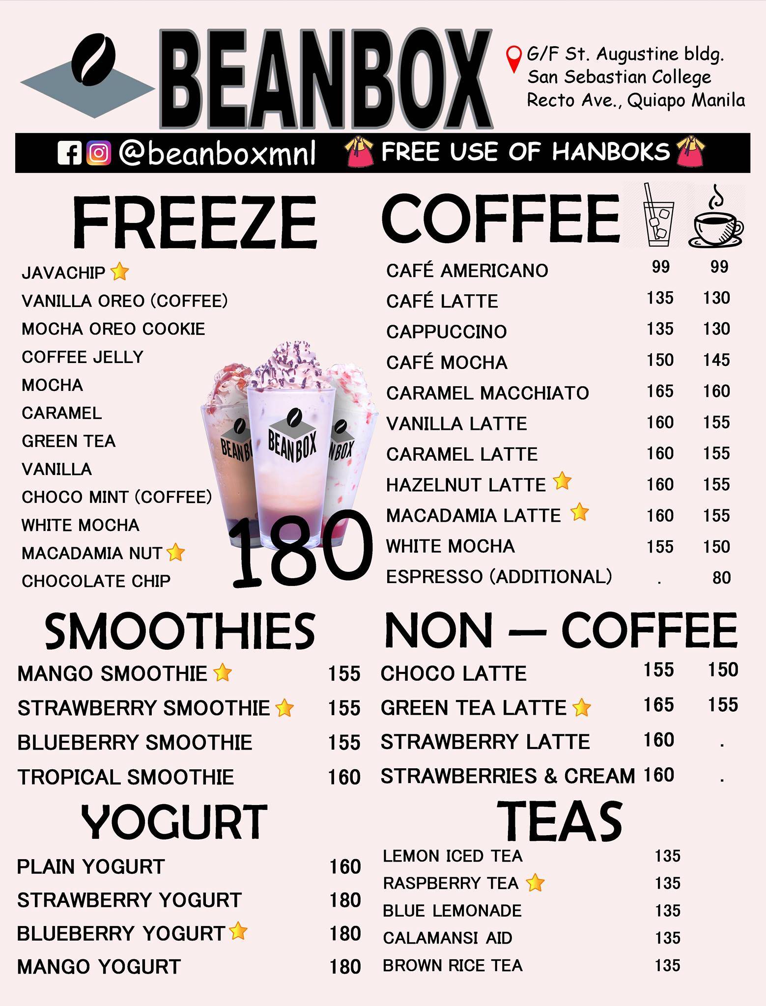 Menu at Beanbox cafe, Manila