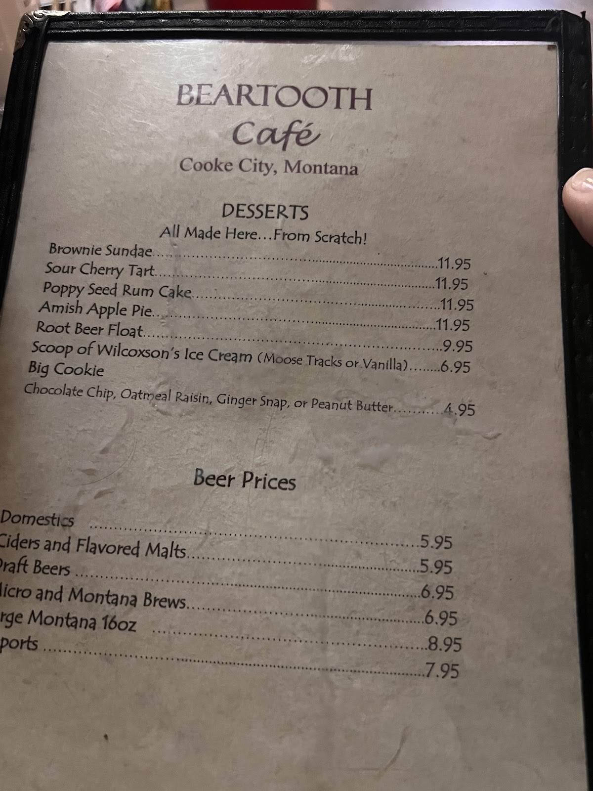Menu at Beartooth Cafe, Cooke City-Silver Gate, 207 Main St
