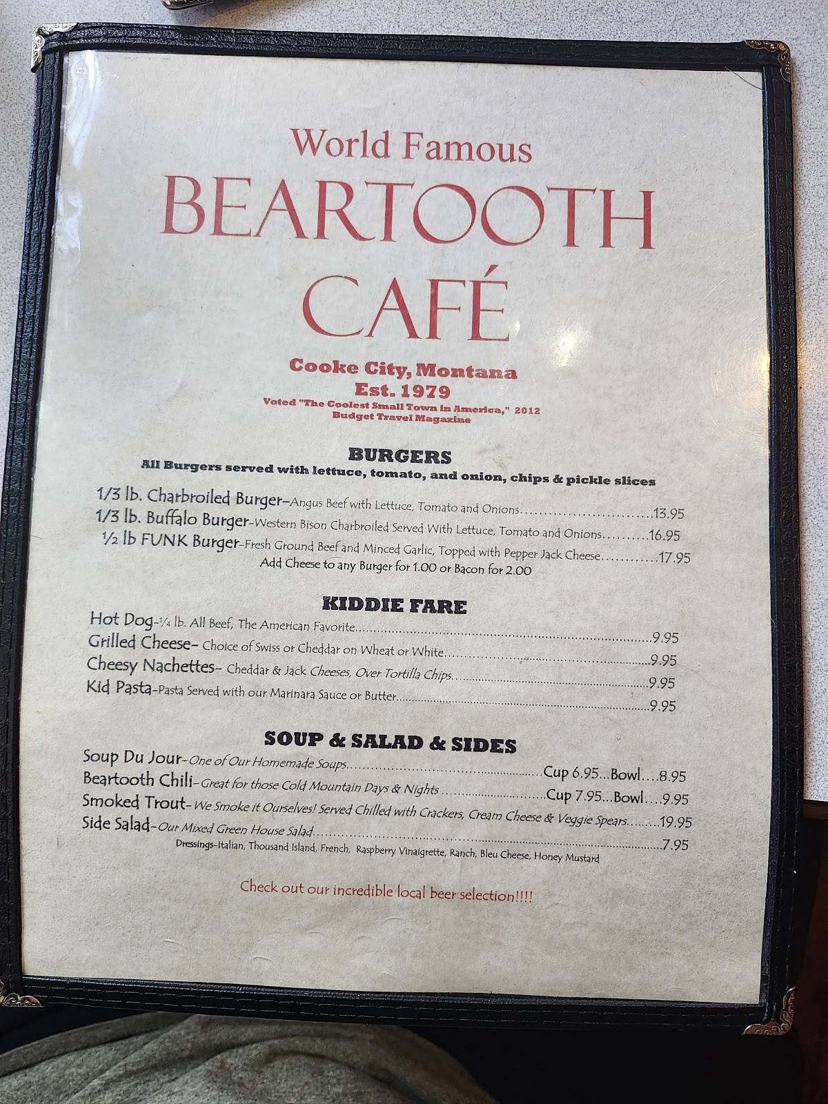 Menu at Beartooth Cafe, Cooke City-Silver Gate, 211 Main St