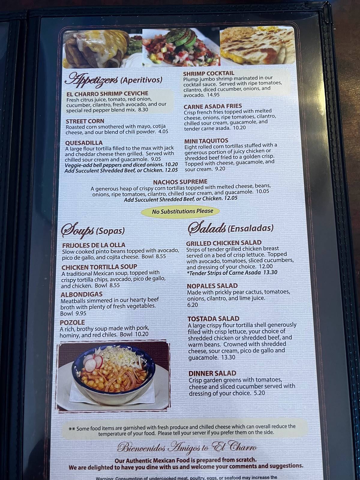 Menu at El Charro Authentic Mexican restaurant, Cherry Valley