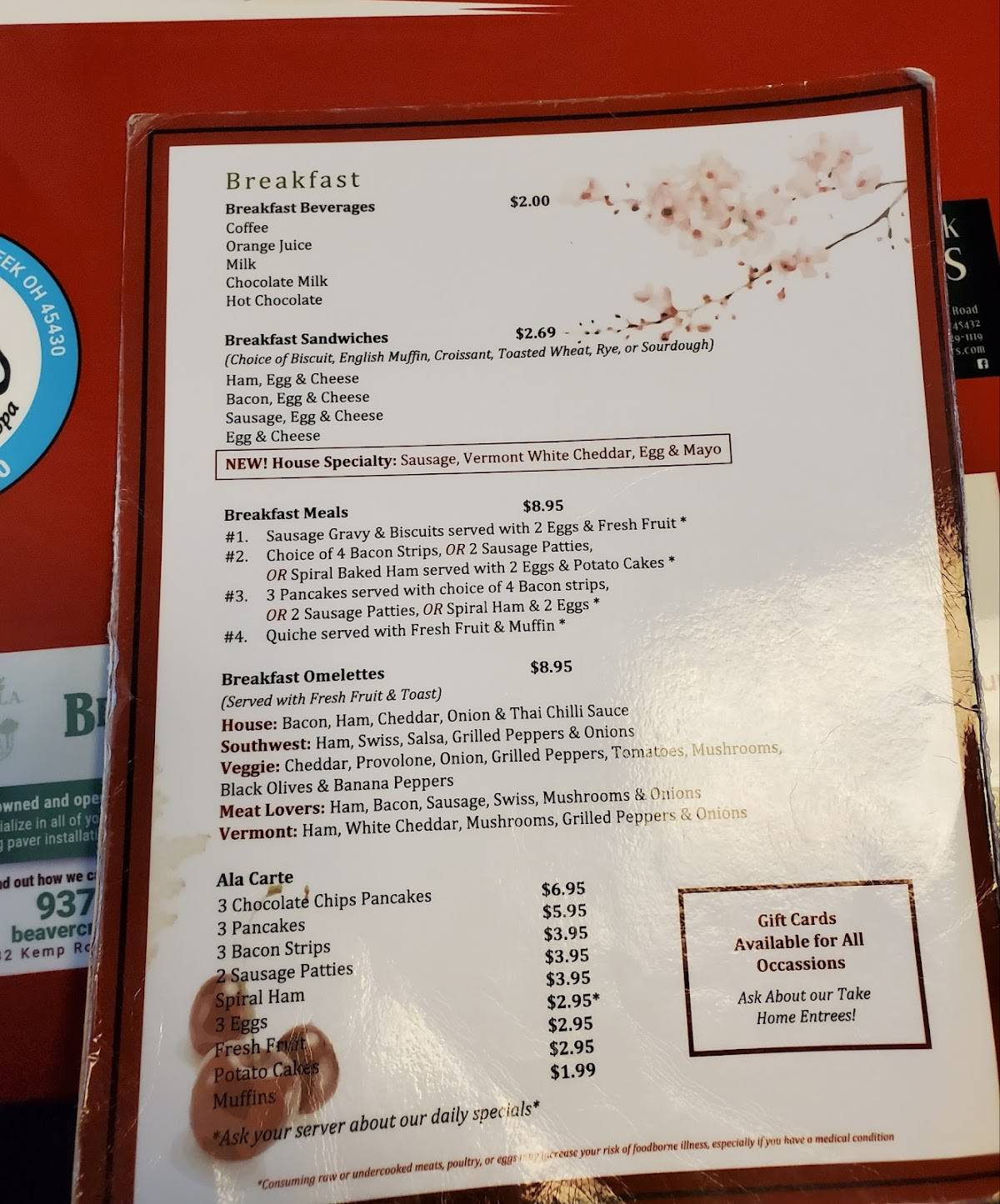 Menu at Cherry House Cafe, Beavercreek, Meadow Bridge Dr
