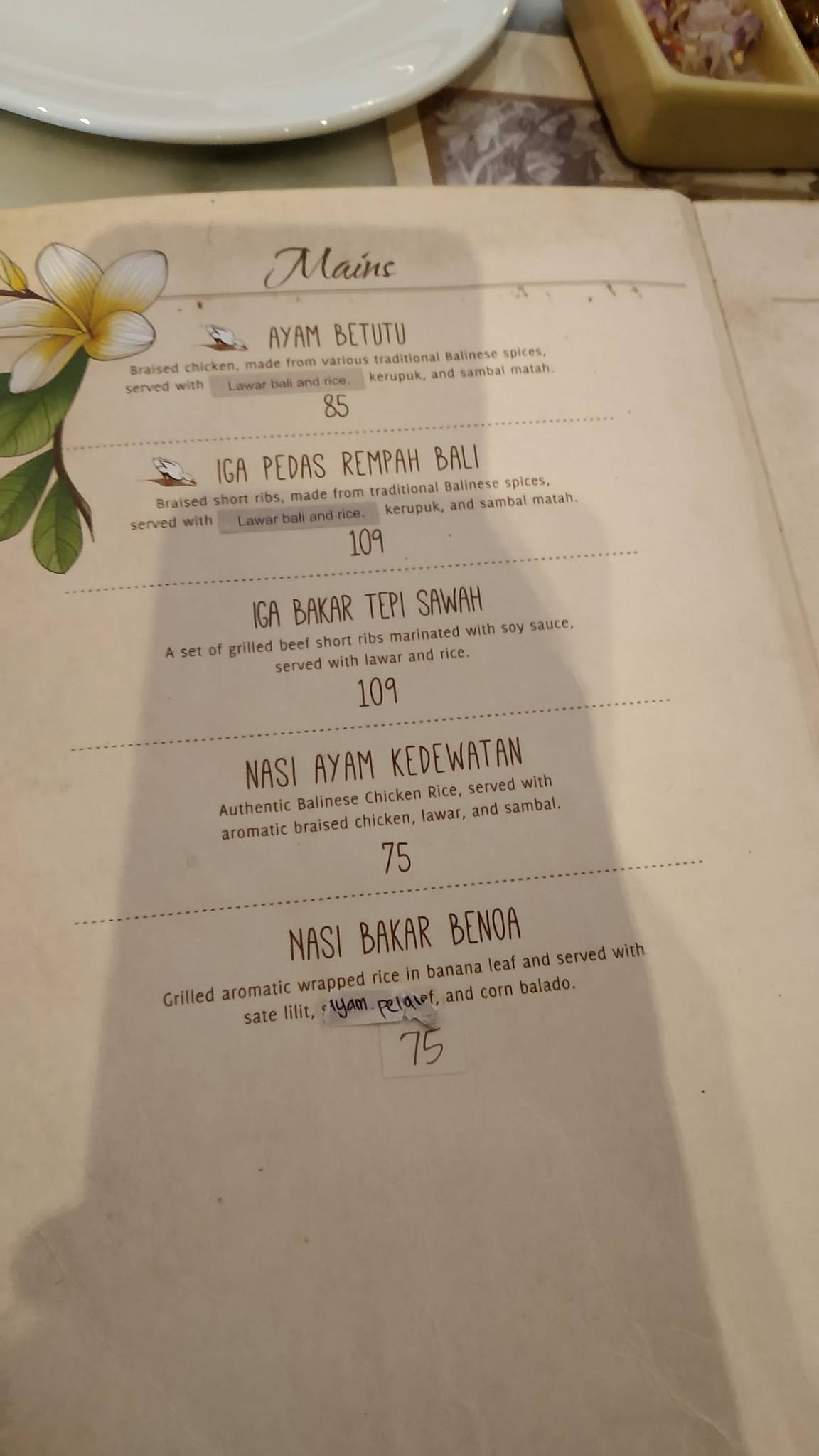 Menu at Bebek Tepi Sawah restaurant, Central Jakarta, 10