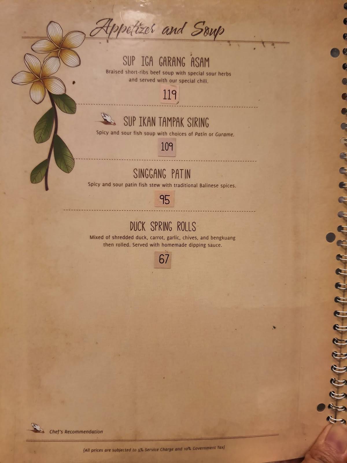 Menu at Bebek Tepi Sawah restaurant, Central Jakarta, 10