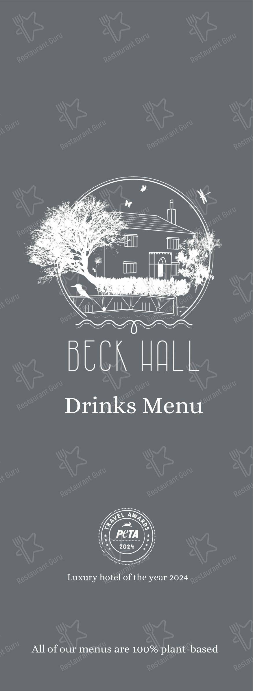 Menu at Beck Hall restaurant, Malham