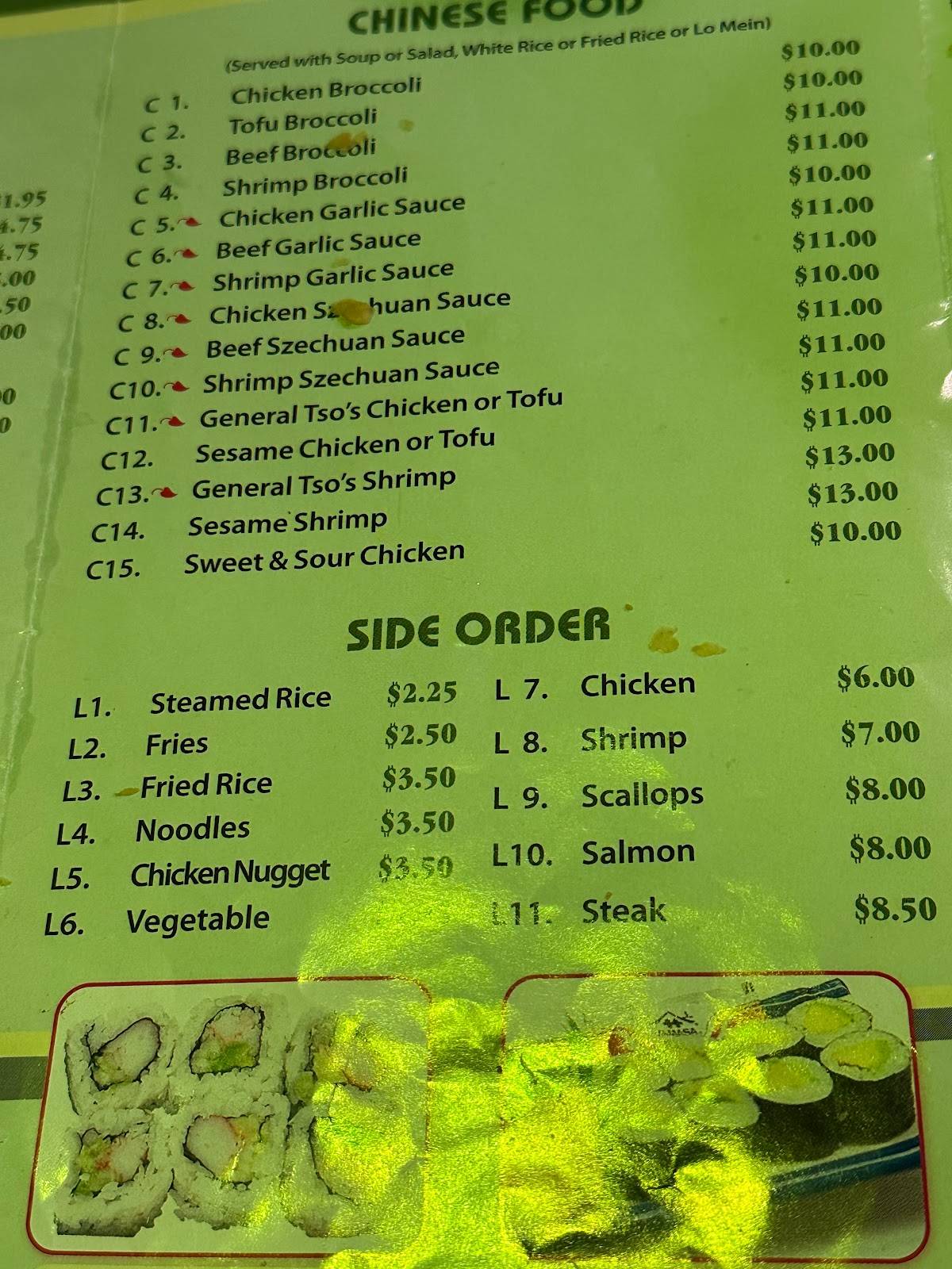 Menu at Wasabi Fusion restaurant, Beckley