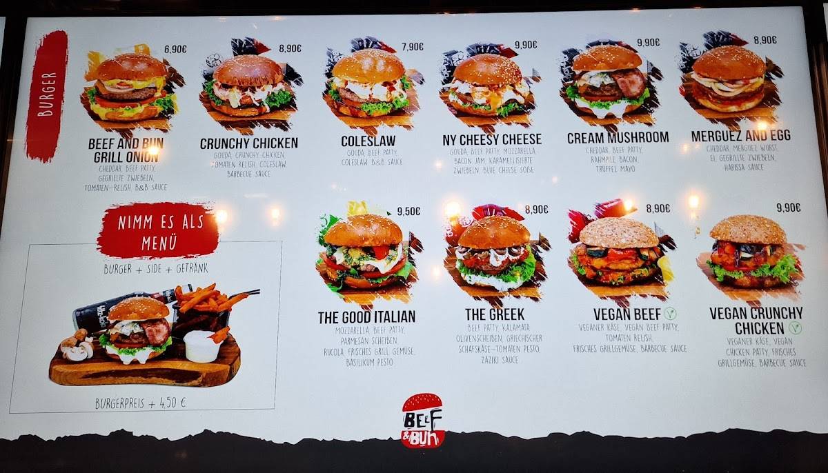 Menu at Beef and Bun restaurant, Bielefeld