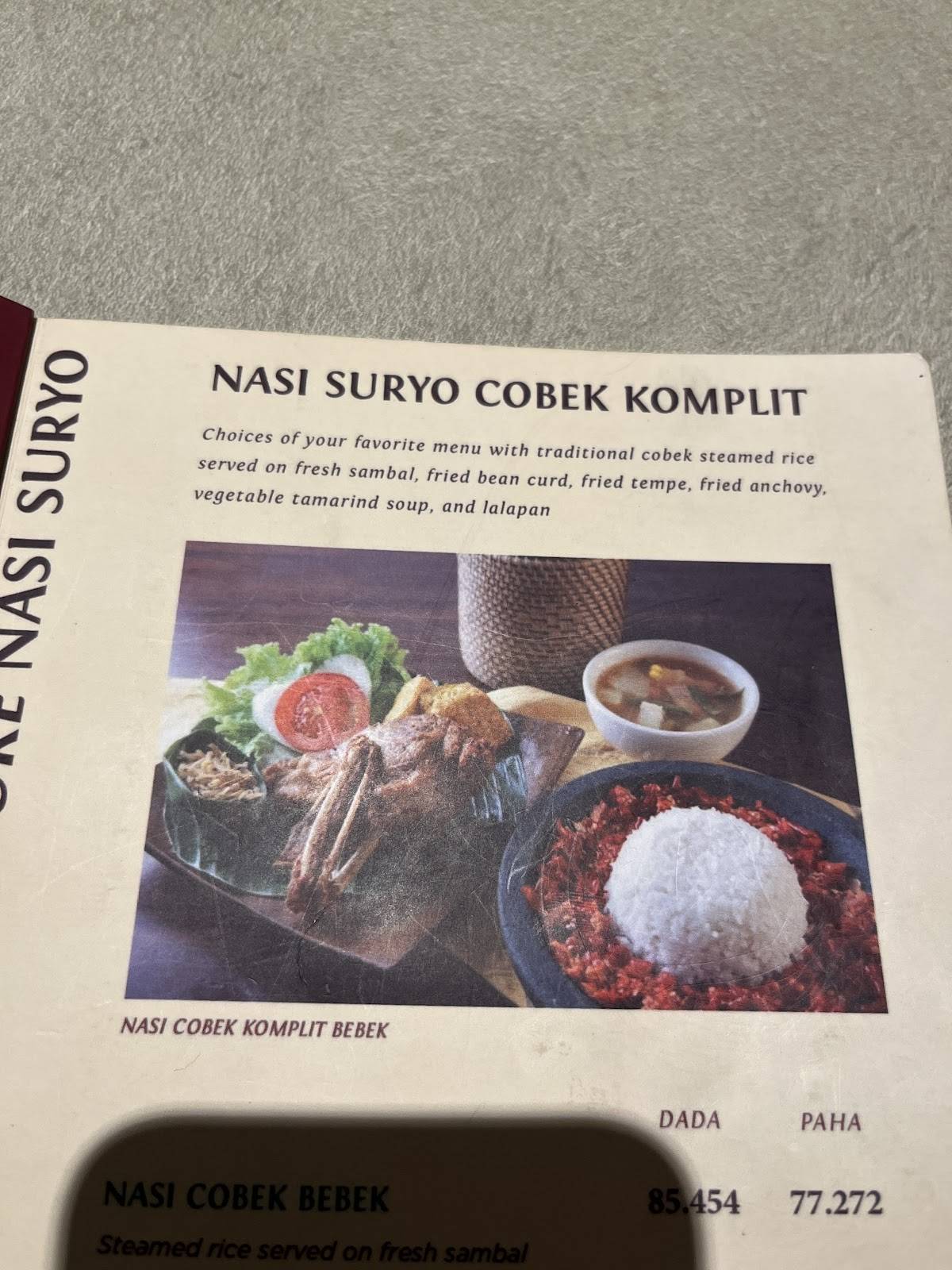 Menu at Begor Pondok Suryo restaurant, Central Jakarta, Jl. Tlk. Betung ...