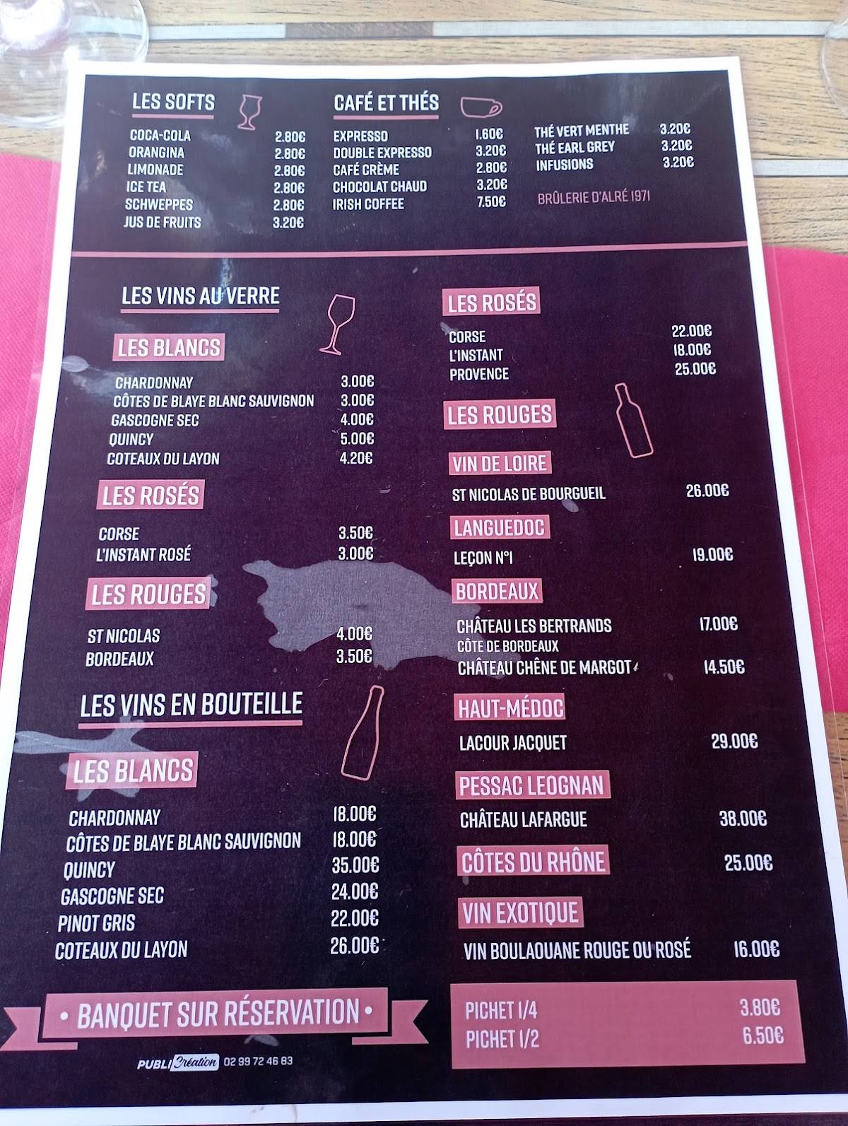 Menu au Beira Mar restaurant, Port-Louis