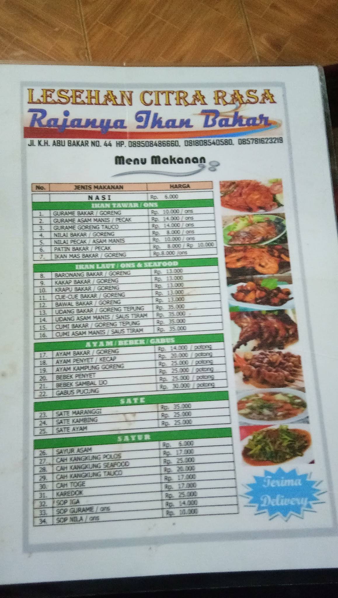 Carta del restaurante Lesehan Citra Rasa – Rajanya Ikan Bakar, Bekasi