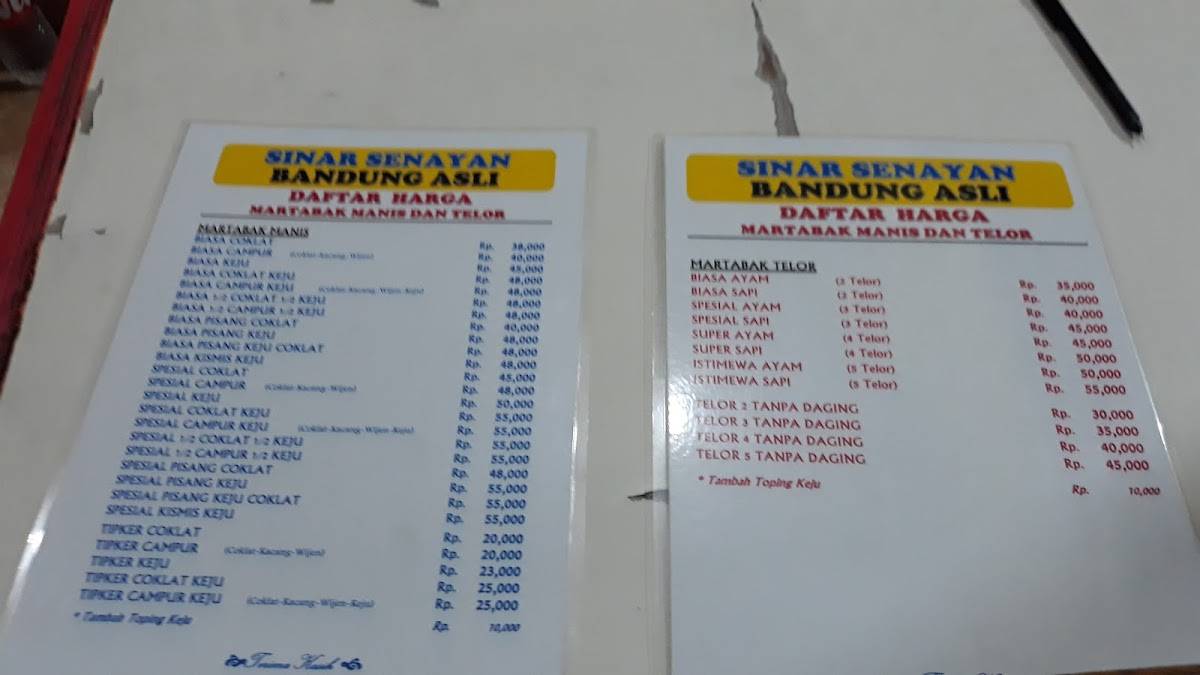 Carta del restaurante Martabak Sinar Senayan Pekayon jaya, Bekasi ...