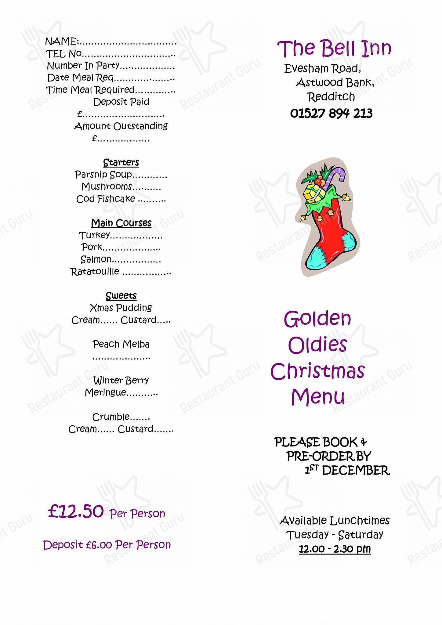 Menu at The Bell Inn pub & bar, Redditch