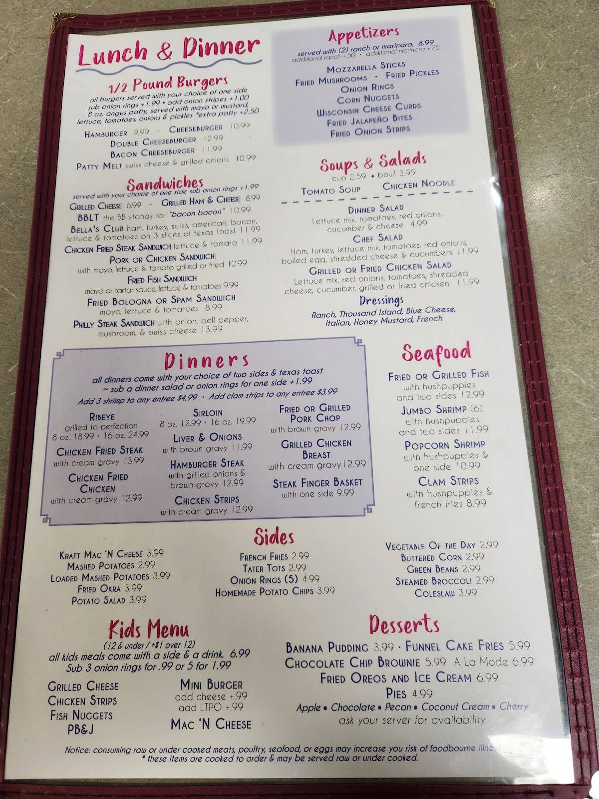 Menu at Bella Blue Cafe, Temple