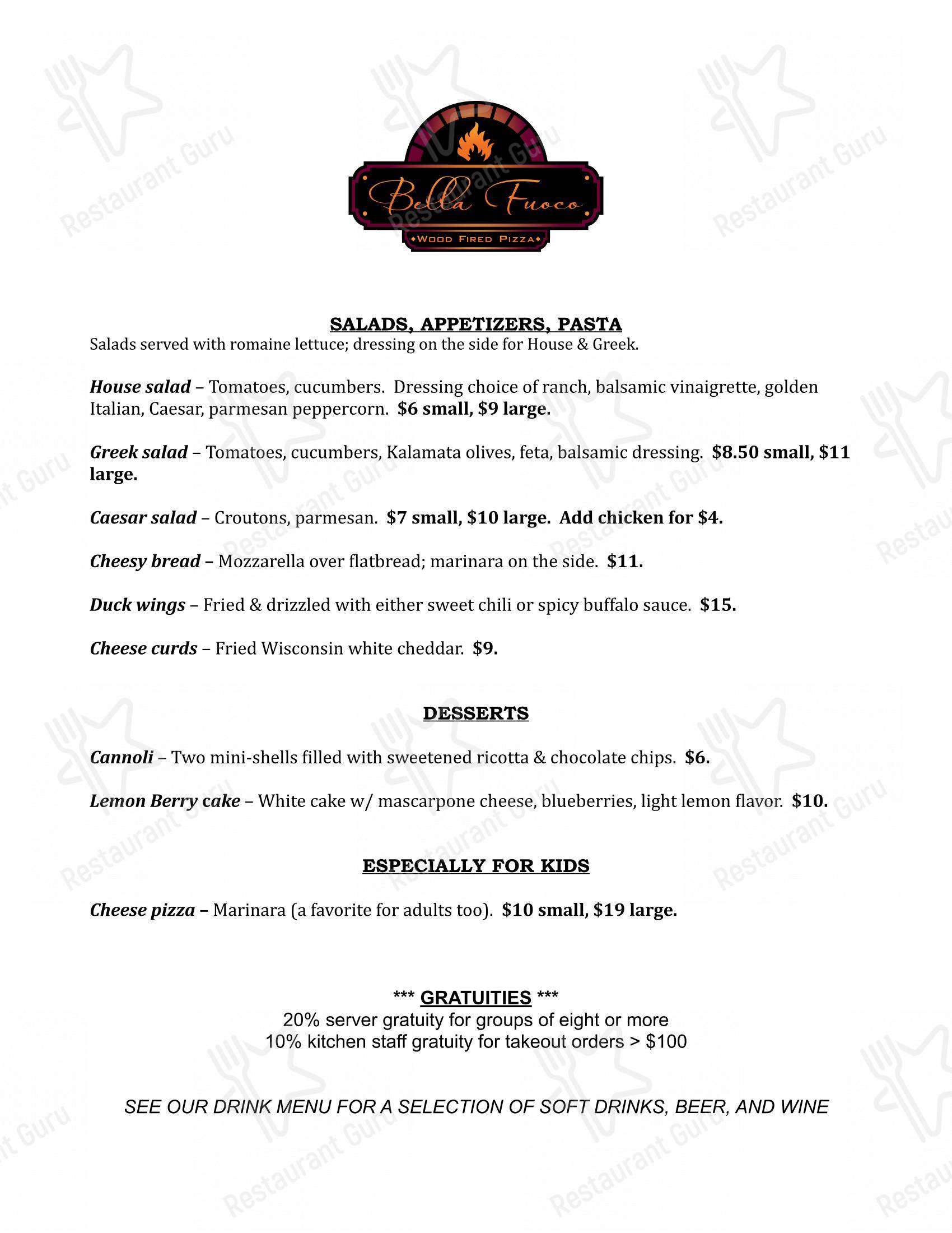 Menu at Bella Fuoco Wood-fired Pizza pub & bar, Cheyenne