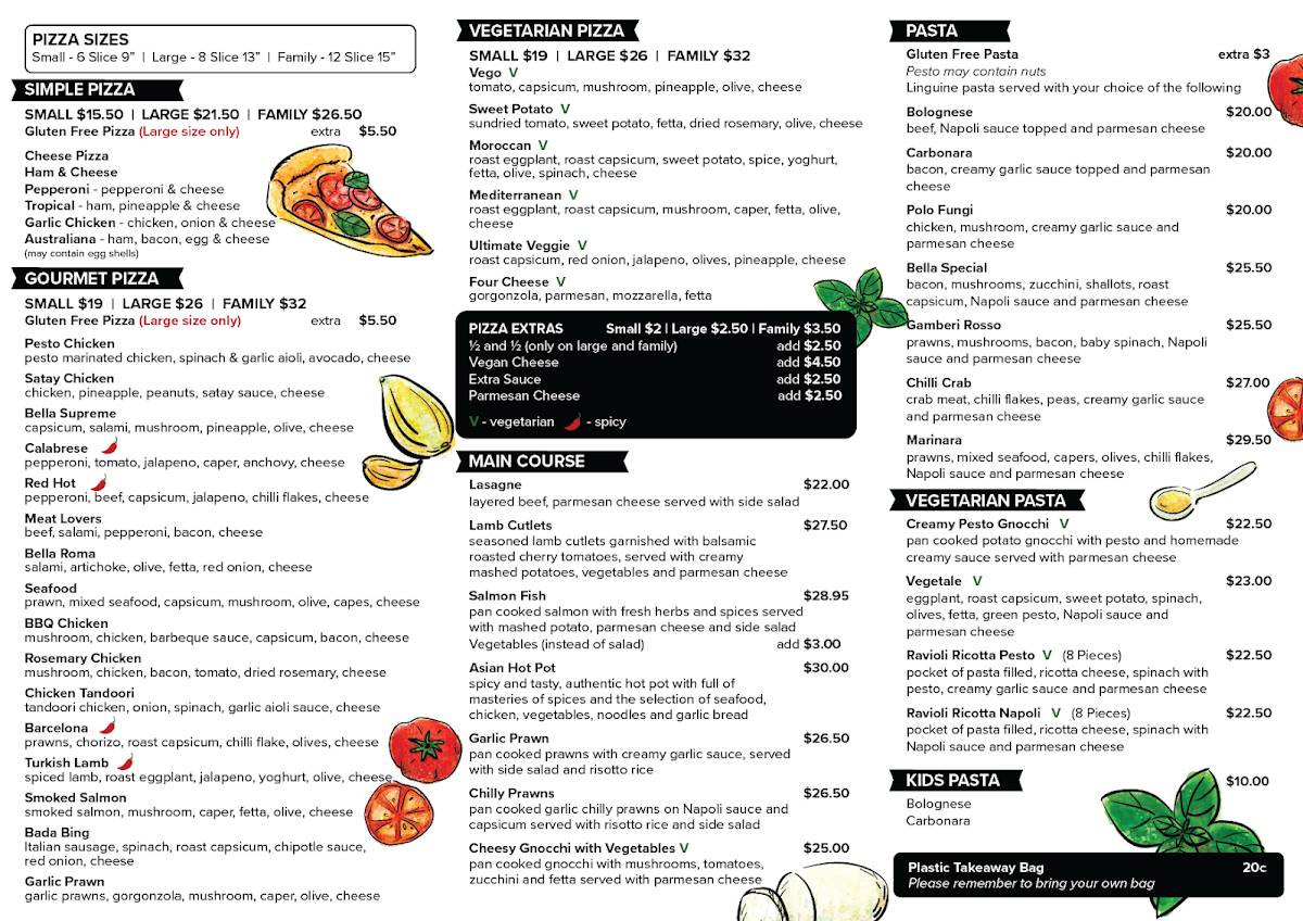 Menu at Bella Vista Pizza & Pasta pizzeria, Mapleton