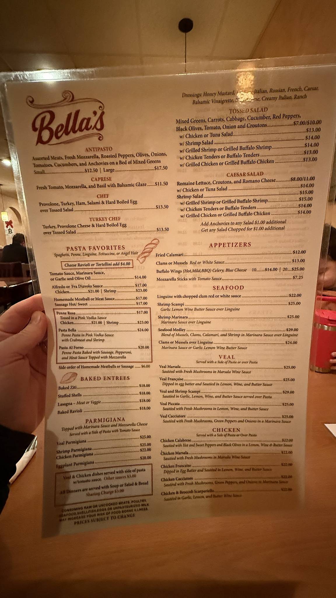 Menu at Bella's Restaurant & Pizzeria, Jenkintown