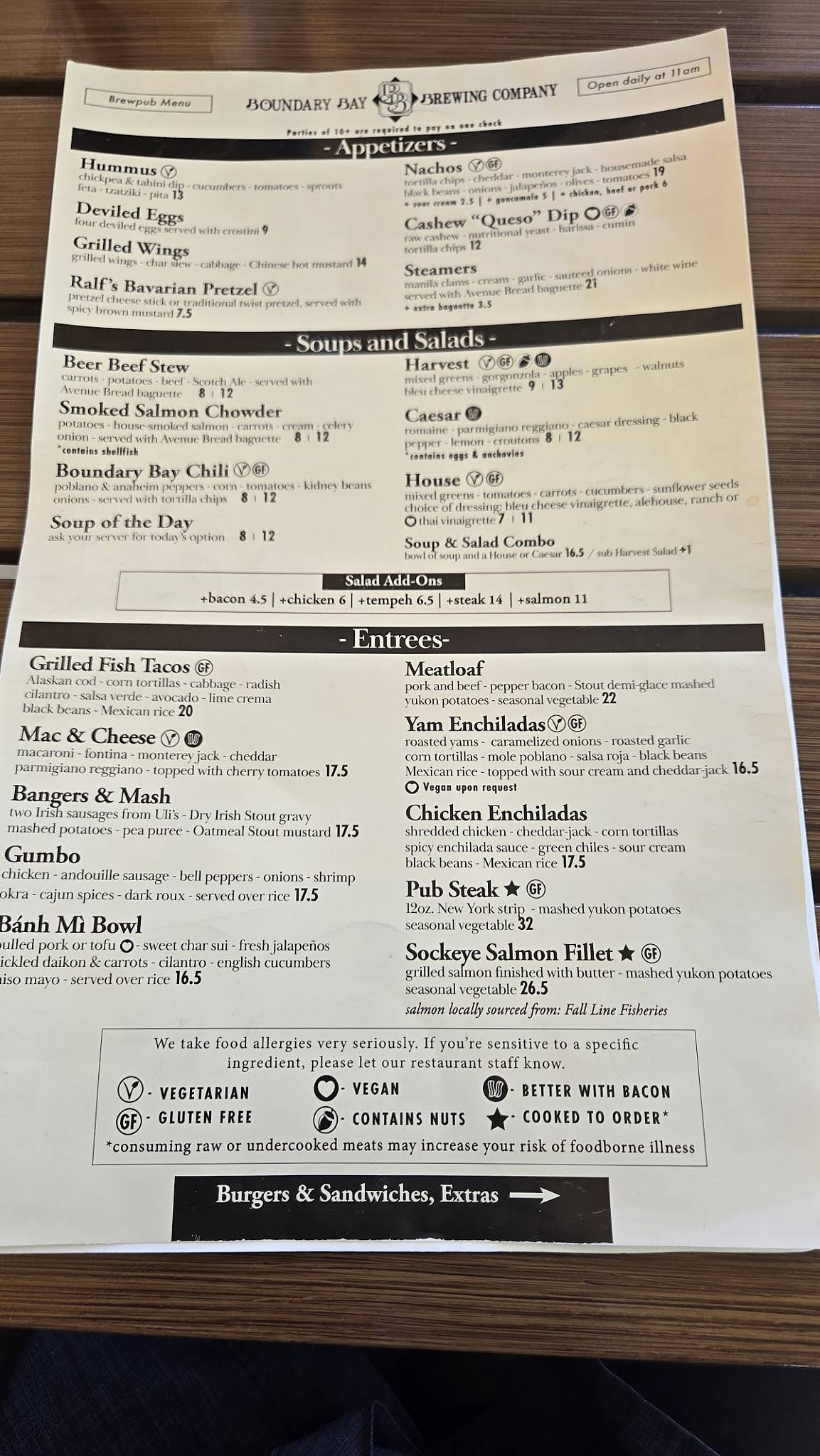 Menu at Boundary Bay Brewery & Bistro pub & bar, Bellingham
