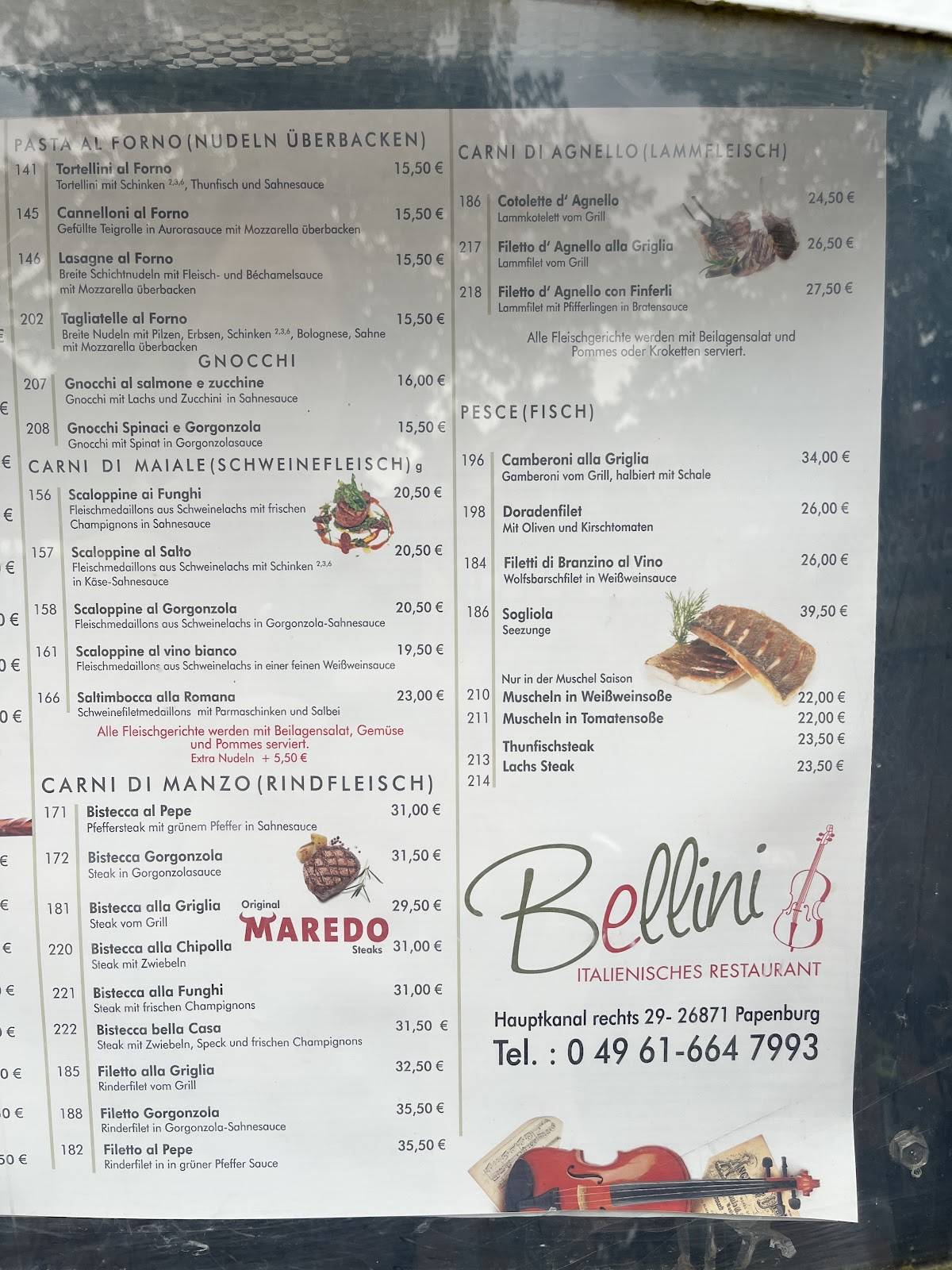 Speisekarte von Bellini Restaurant, Papenburg
