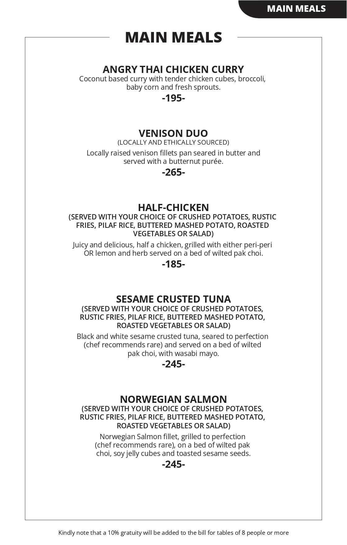 Menu at Beluga Cape Town restaurant, Cape Town